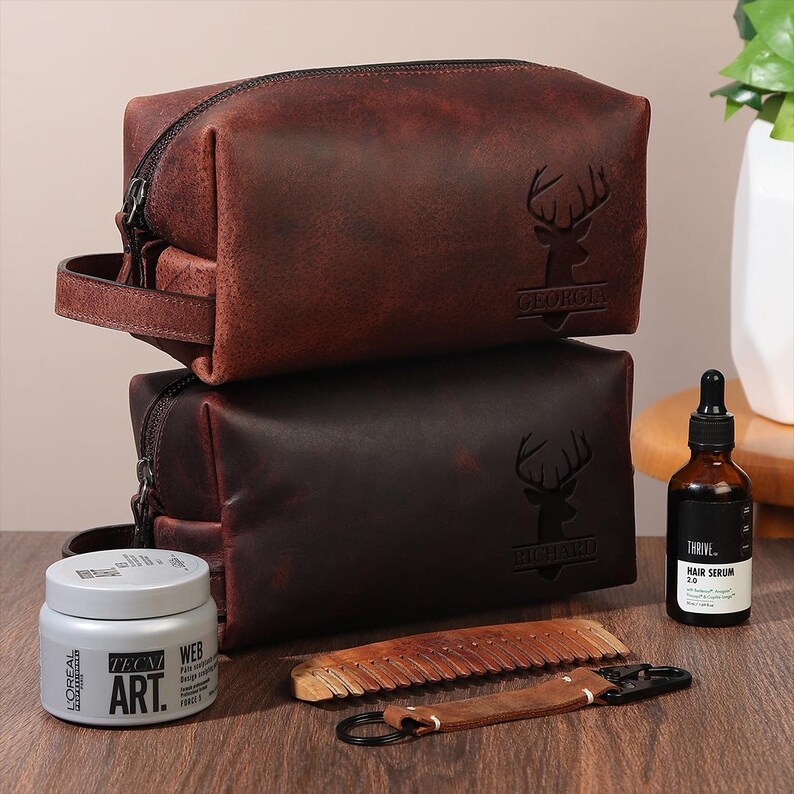 Custom Deer Hunting Gift, Personalized Leather Toiletry Bag, Deer ...