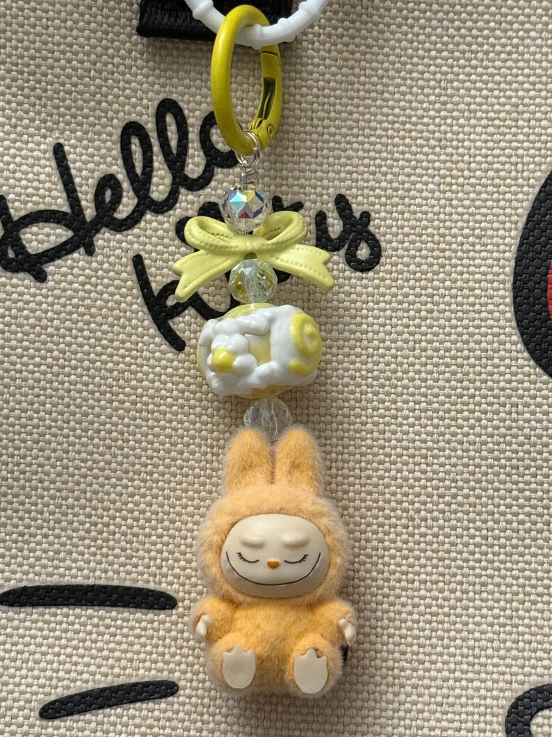 Orange- Miniature Sitting Labubu Figurine Keychain - Etsy