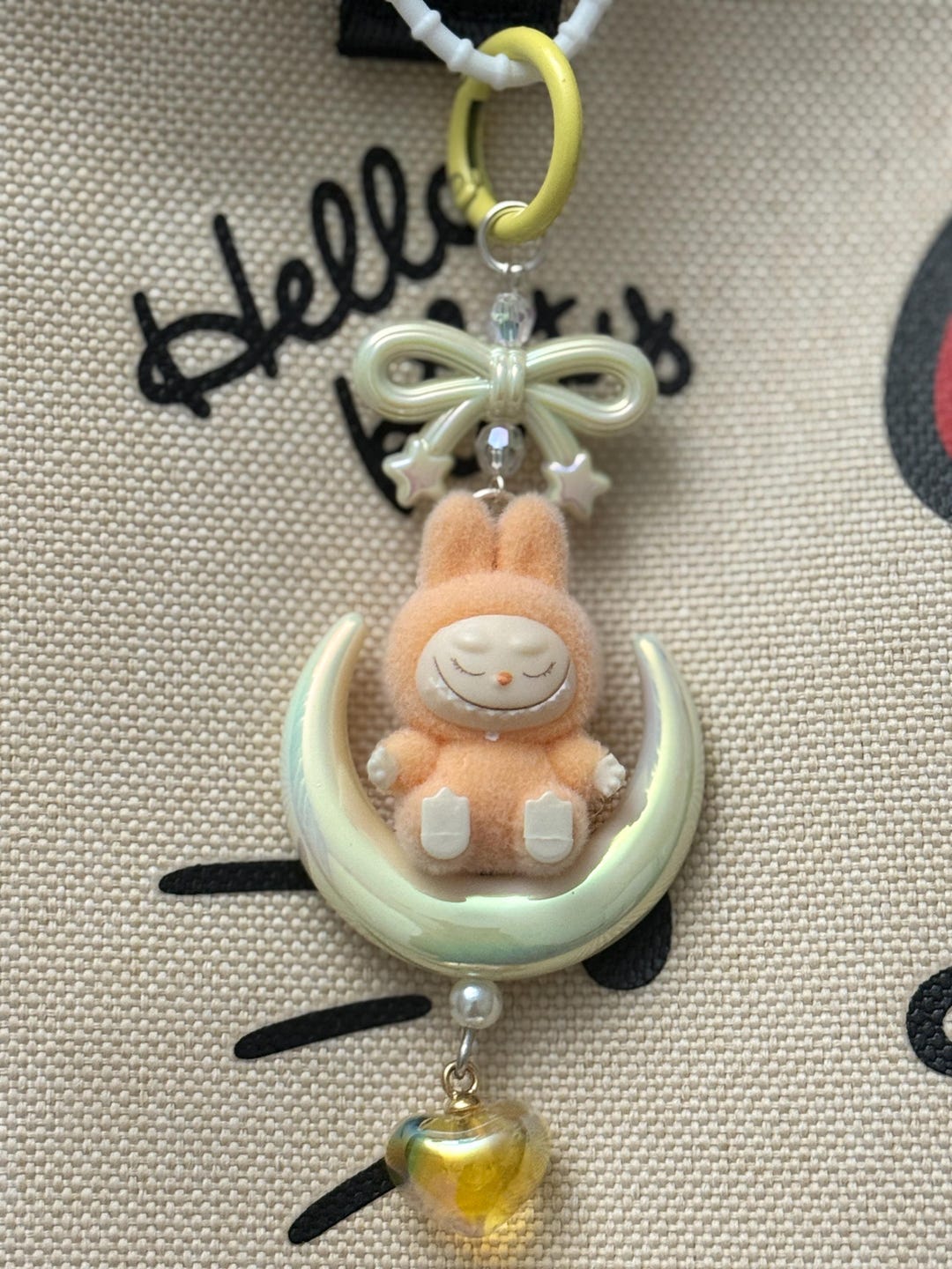 Orange- Miniature Sitting Labubu Figurine Crescent Moon Keychain - Etsy