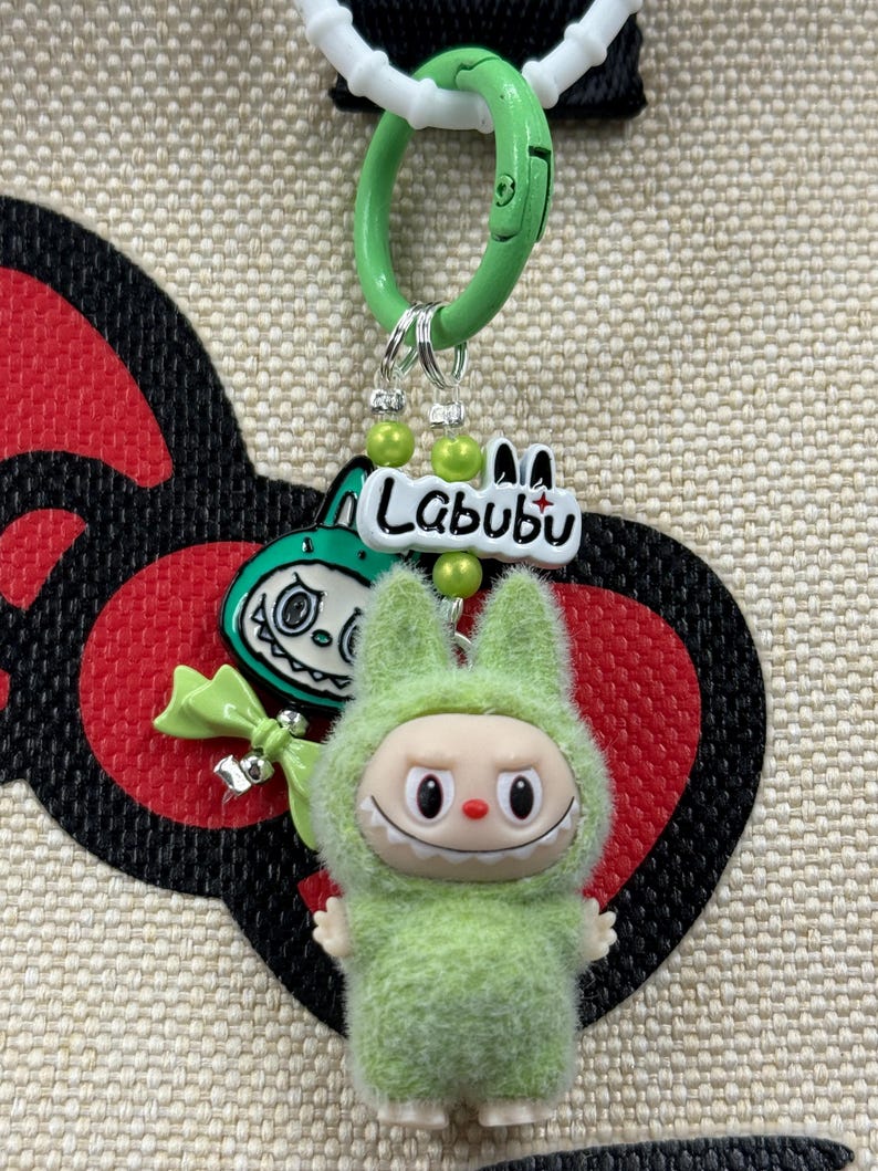 Green- Miniature Standing Labubu Figurine With Labubu Charm Keychain - Etsy