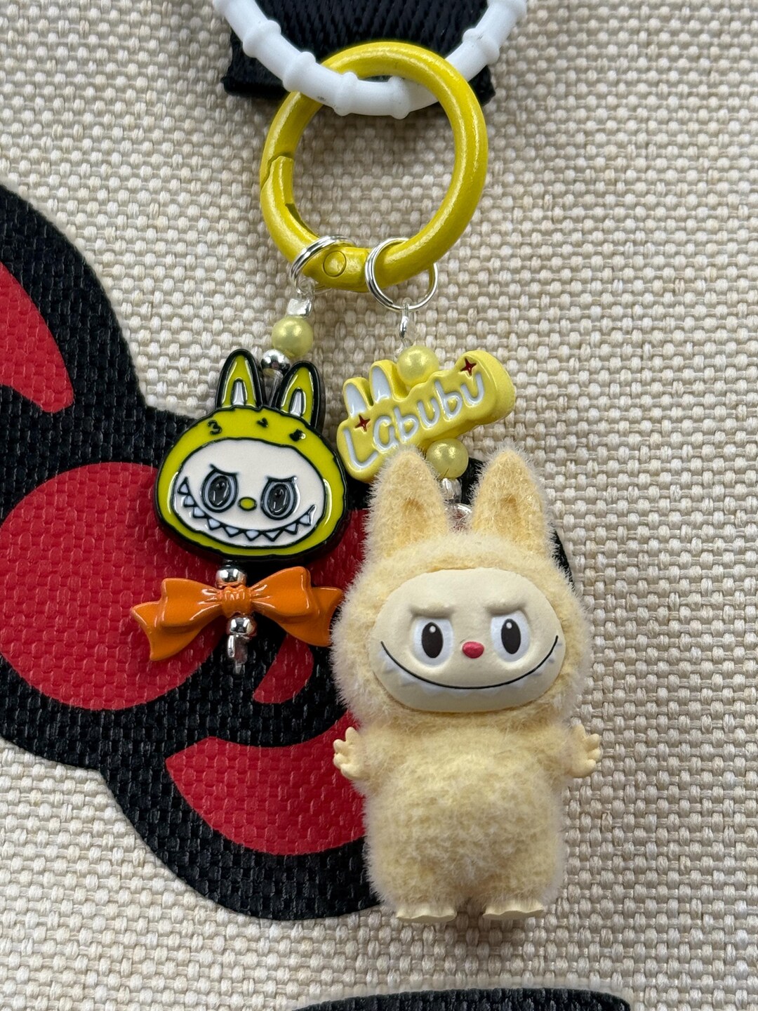 Yellow- Miniature Standing Labubu Figurine With Labubu Charm Keychain ...