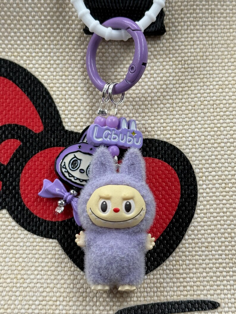 Purple- Miniature Standing Labubu Figurine With Labubu Charm Keychain ...