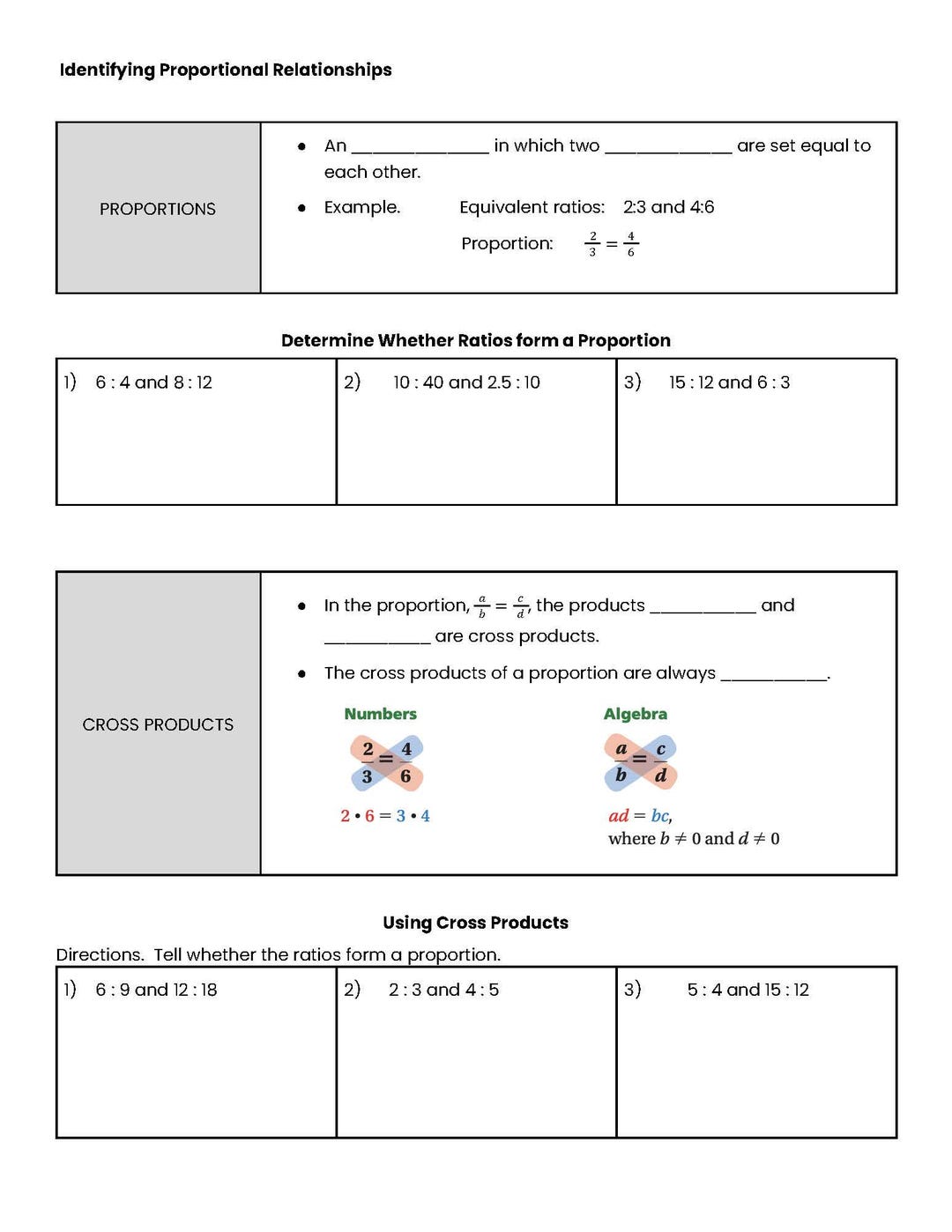 Identify Proportional Relationships_editable - Etsy