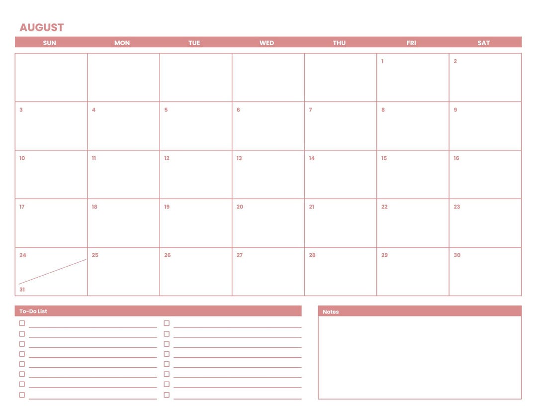 Monthly Calendar Template - Etsy UK