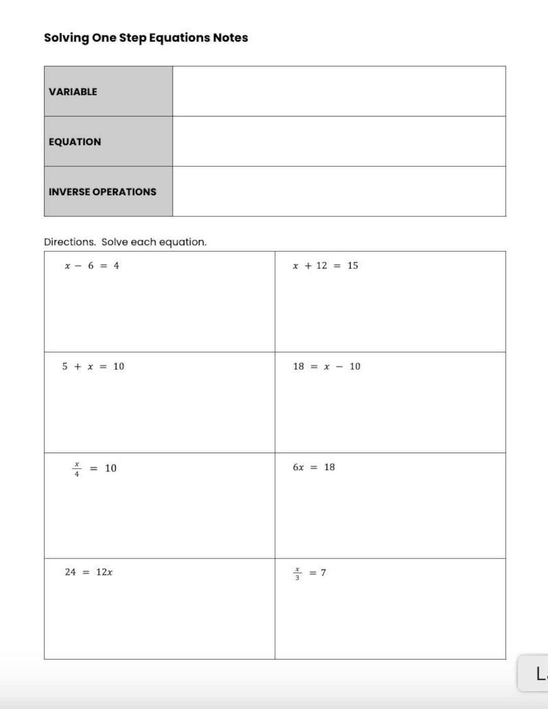 Solve Two Step Equations - Etsy