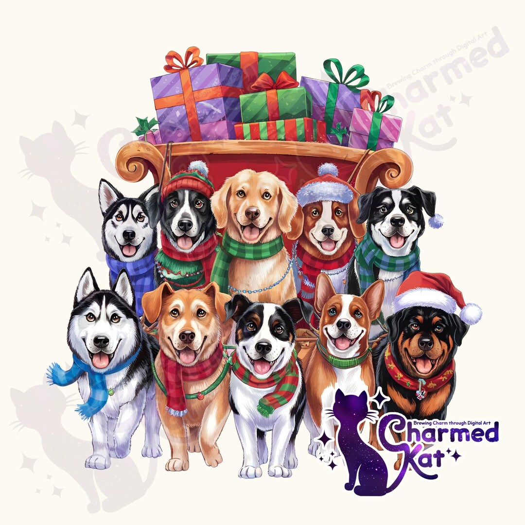 Christmas Dogs PNG, Cute Santa Dogs Clipart for Stickers, Merry Woofmas ...