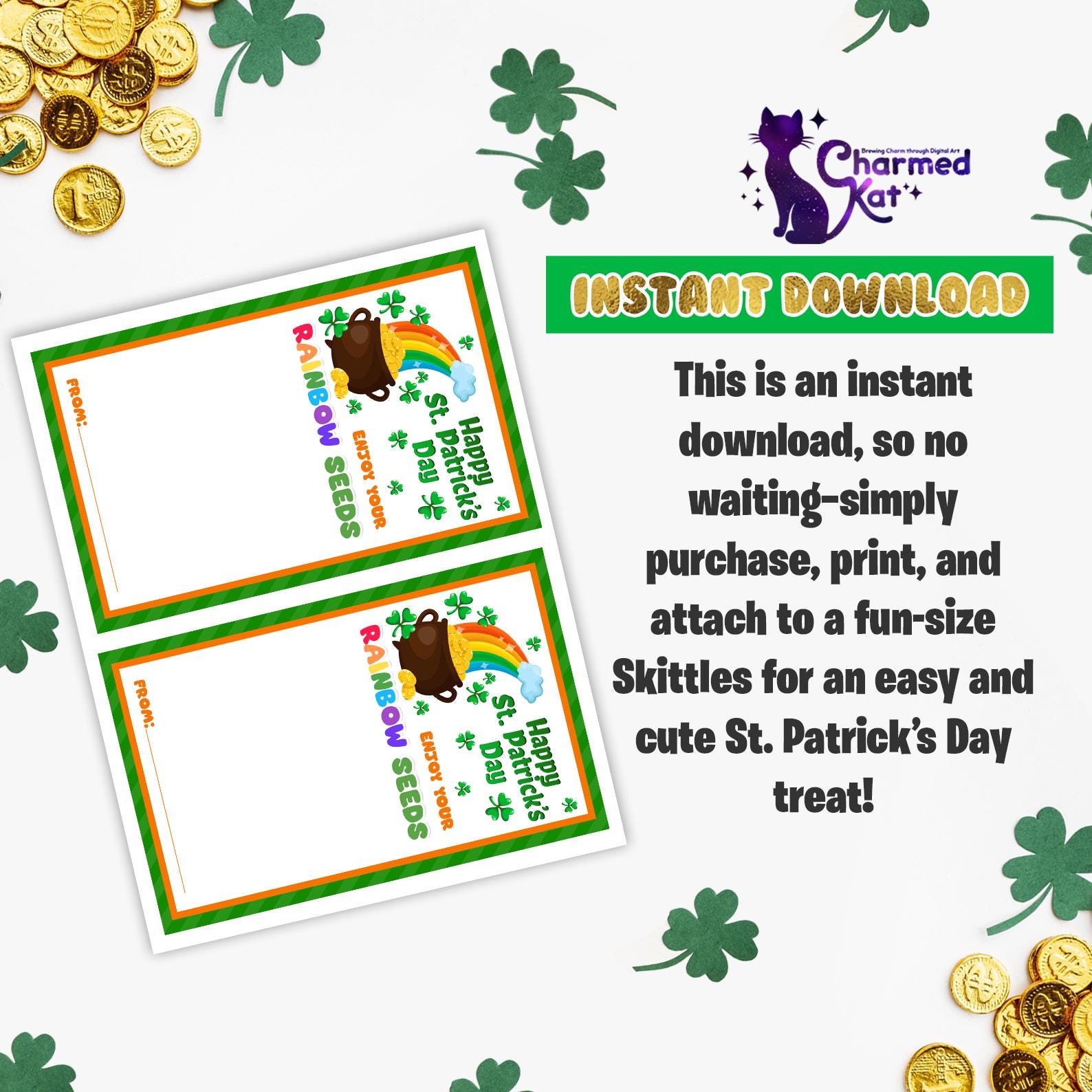 St Patrick's Day Gift Tag, Skittles Rainbow Seeds, Classroom Saint ...