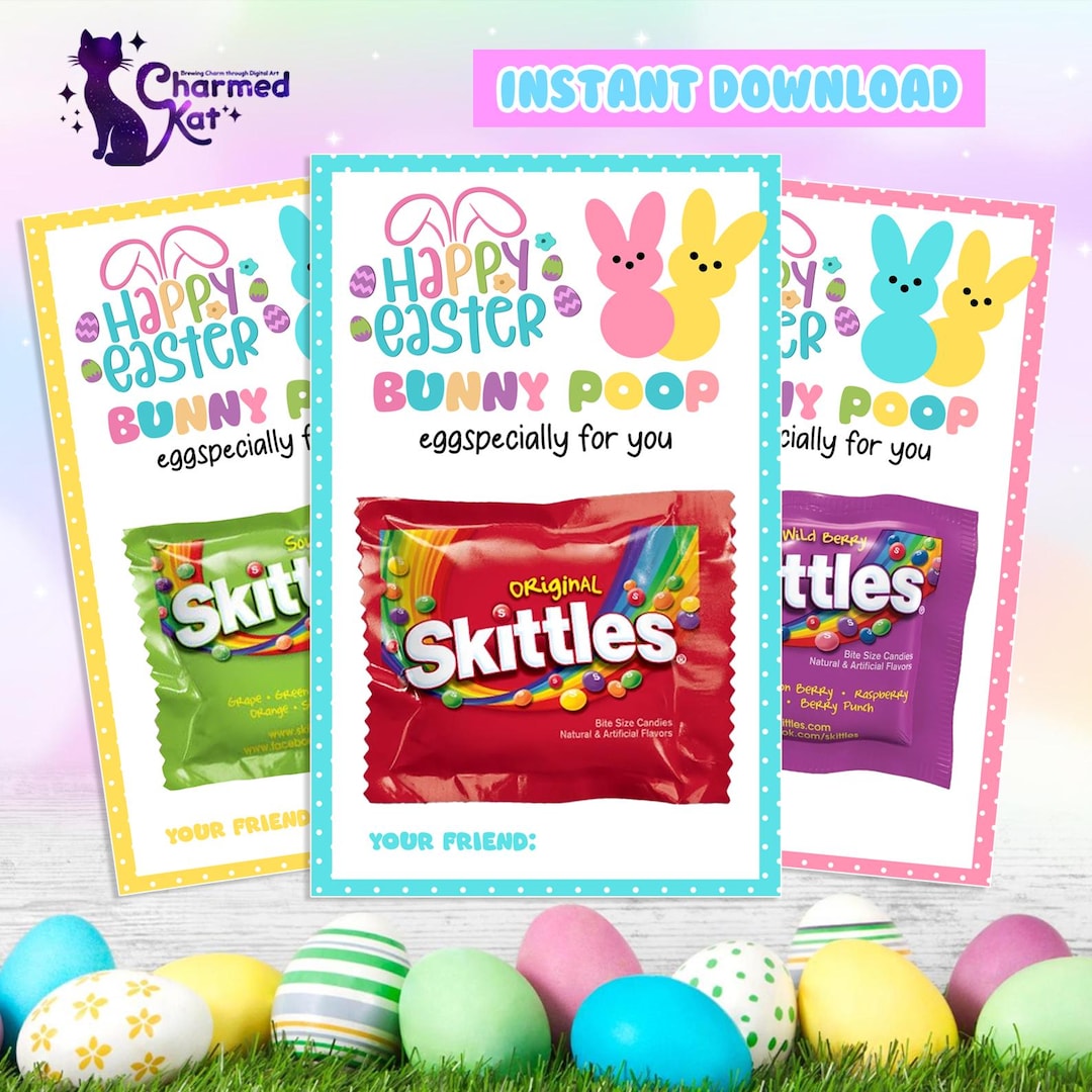 Bunny Poop Tag, Funny Easter Tags for Kids, Easter Printables, Skittles ...