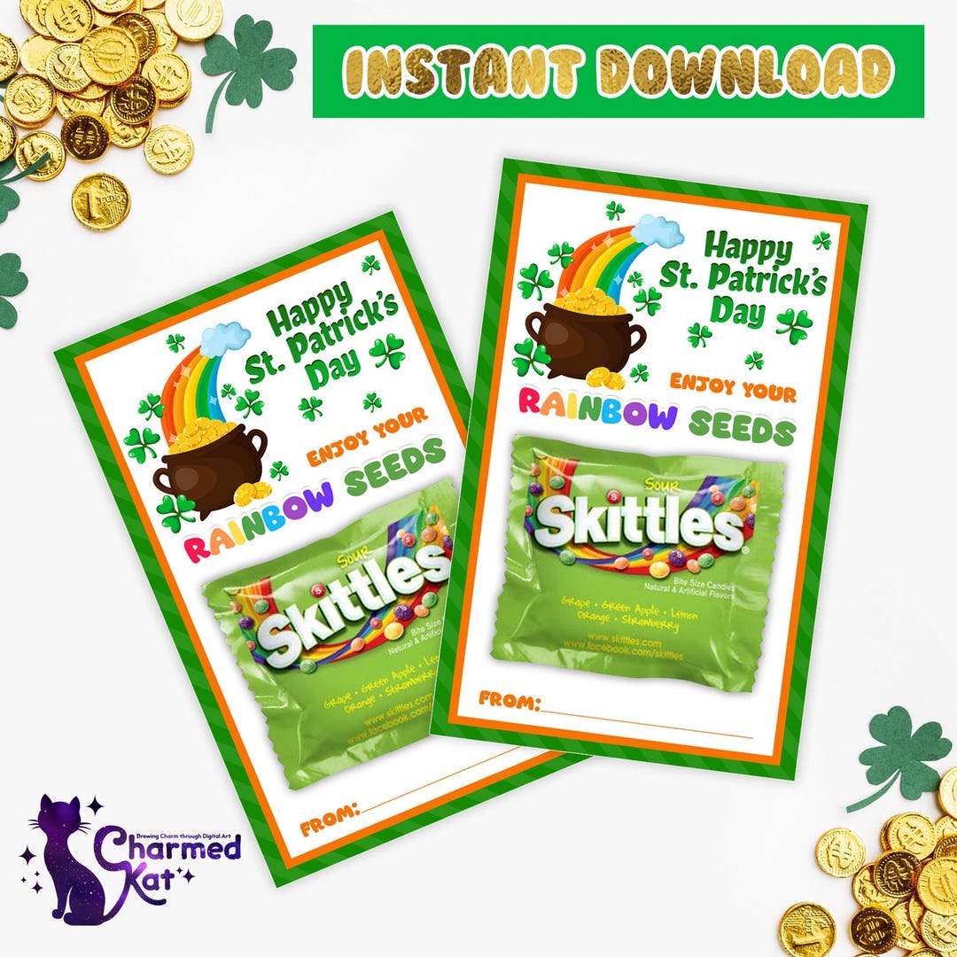 St Patrick's Day Gift Tag, Skittles Rainbow Seeds, Classroom Saint ...