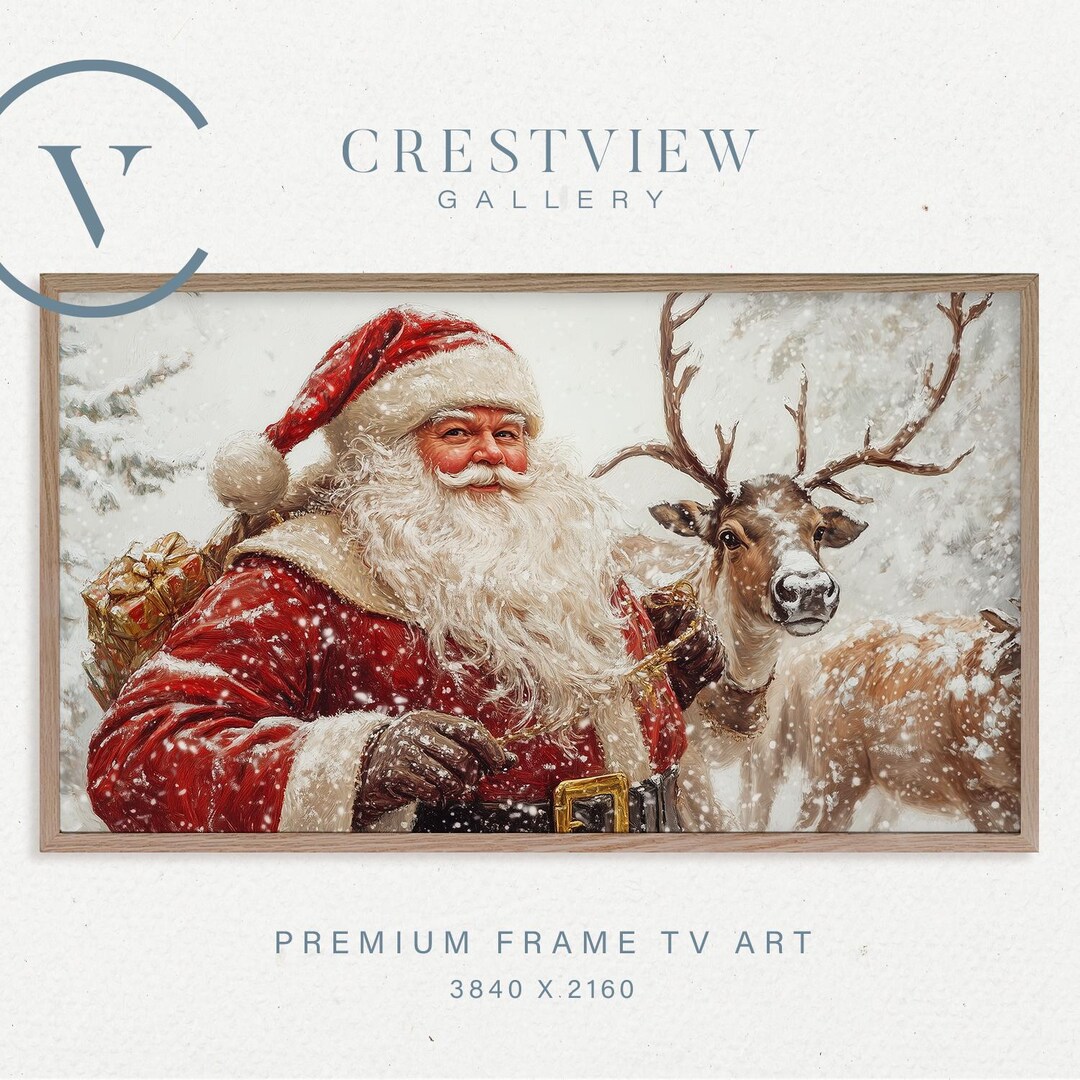 Santa Clause FRAME TV Art, Vintage Santa Claus, Reindeer Art, Santa ...