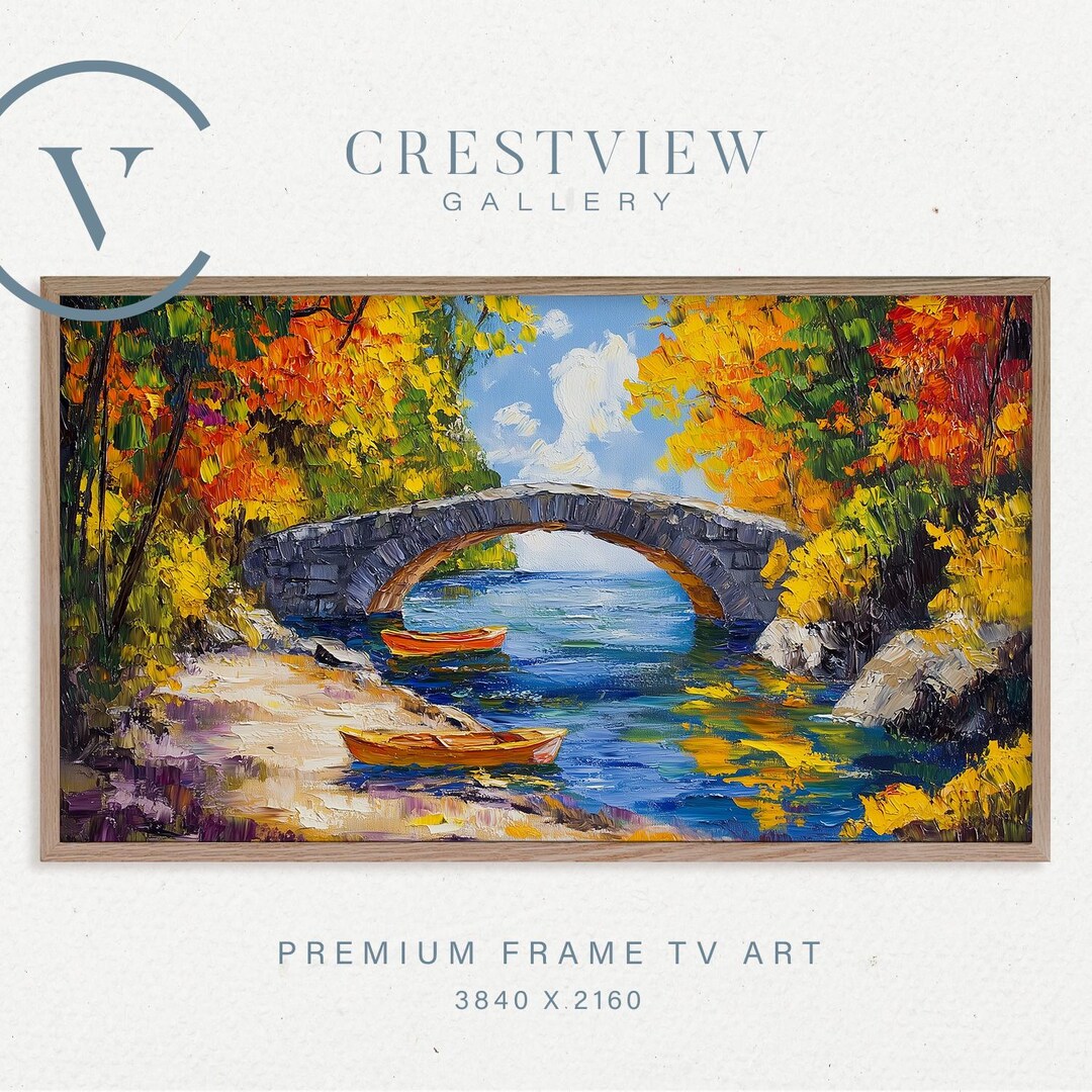 Autumn Forest Digital Art, River Bridge Scene (samsung Frame TV 4K ...