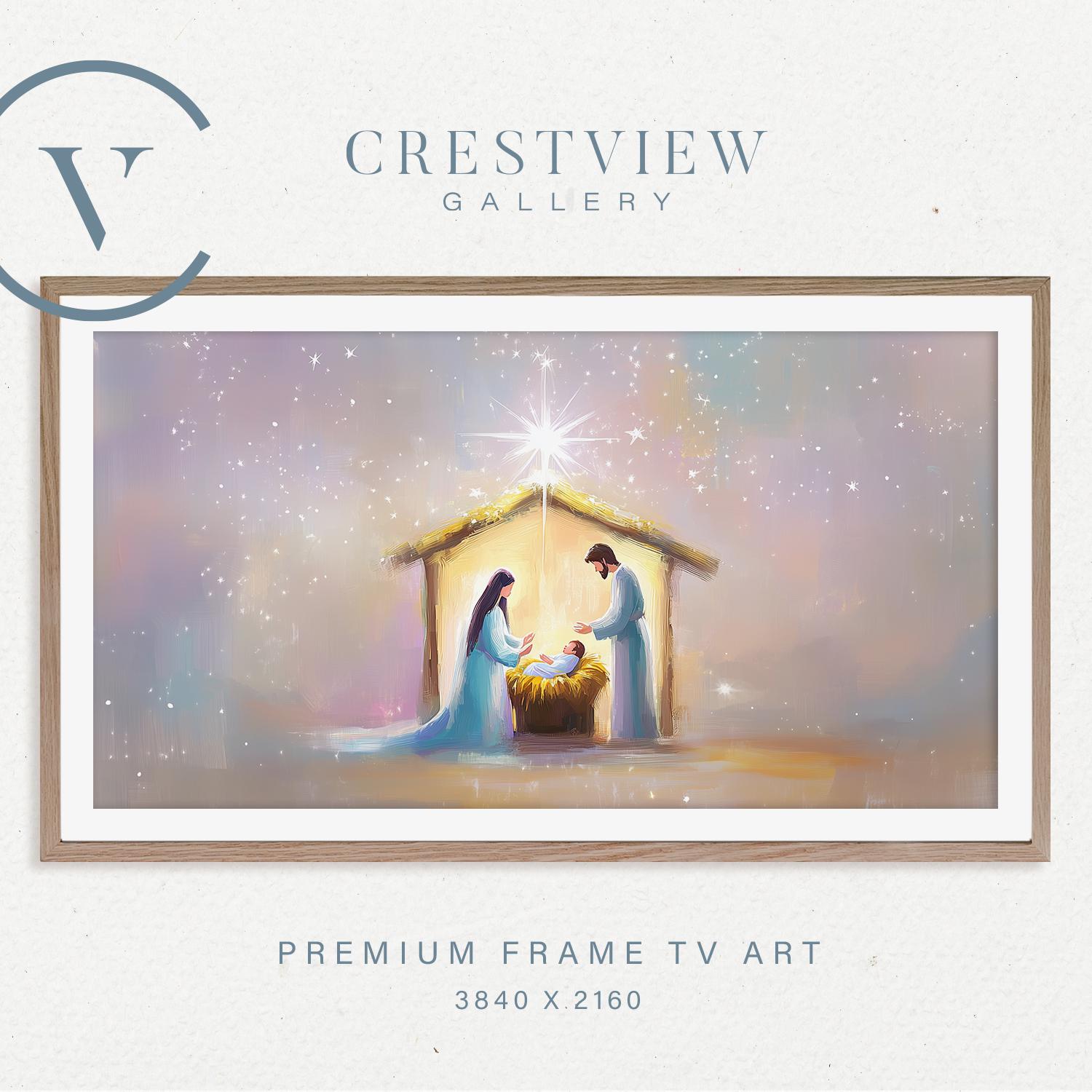 Nativity Scene Samsung Frame TV Art, Pastel Christmas Oil Painting ...