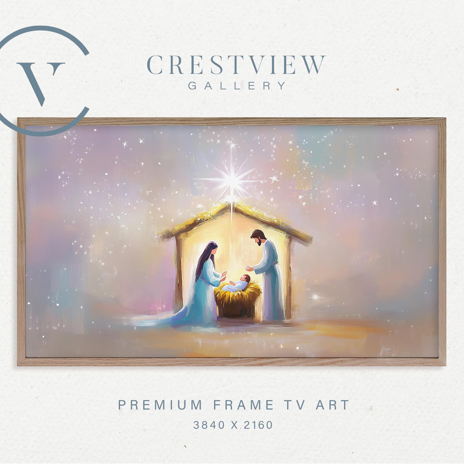 Nativity Scene Samsung Frame TV Art, Pastel Christmas Oil Painting ...