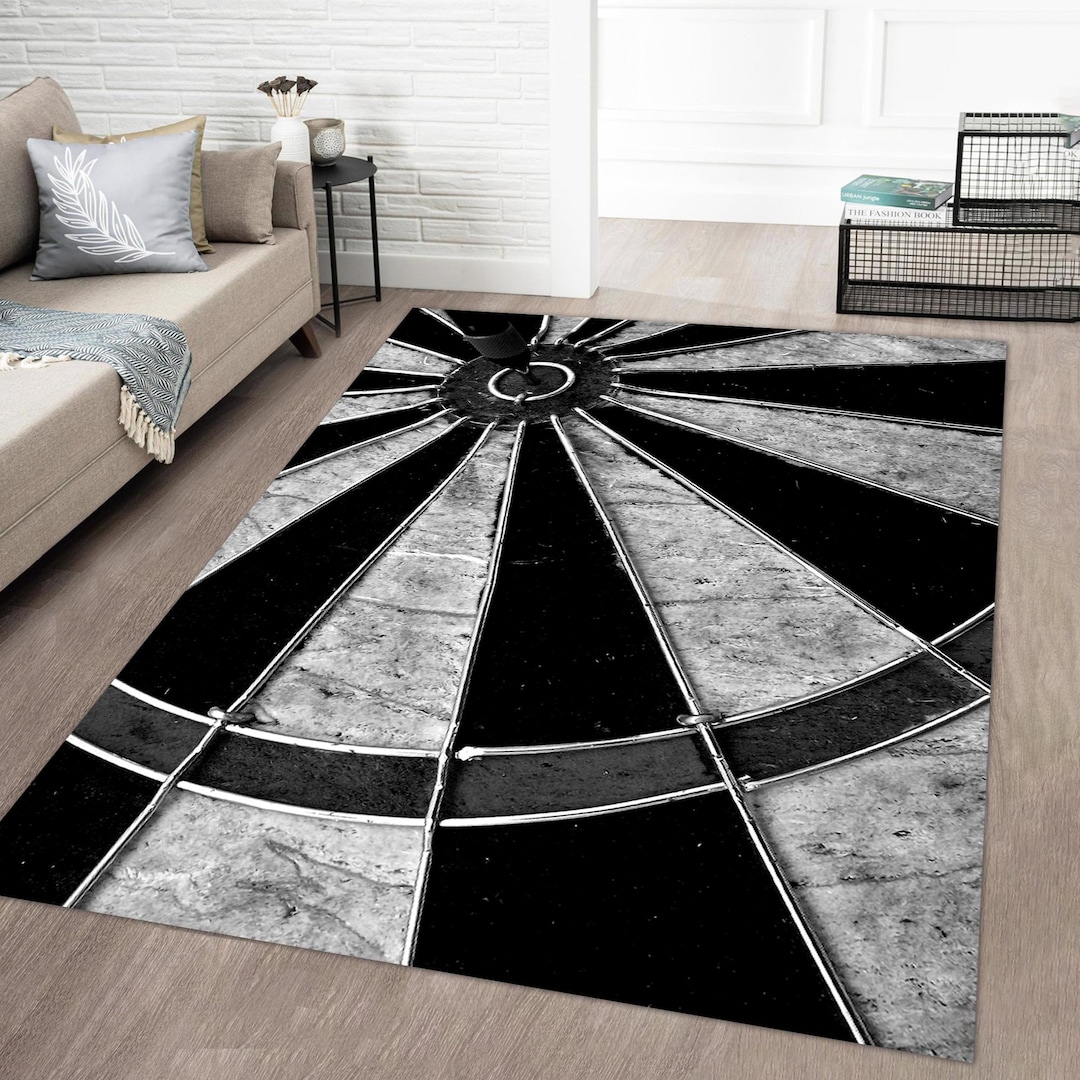 Dartboard Decor Rug, Dartboard Rug, White and Black Dartboard Rug, Home ...