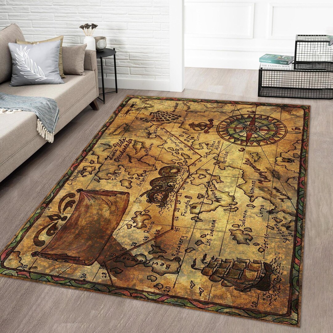 Map Rug, Vintage Map Rug, Map Decor, Living Room Rug, Modern Rug, Area ...