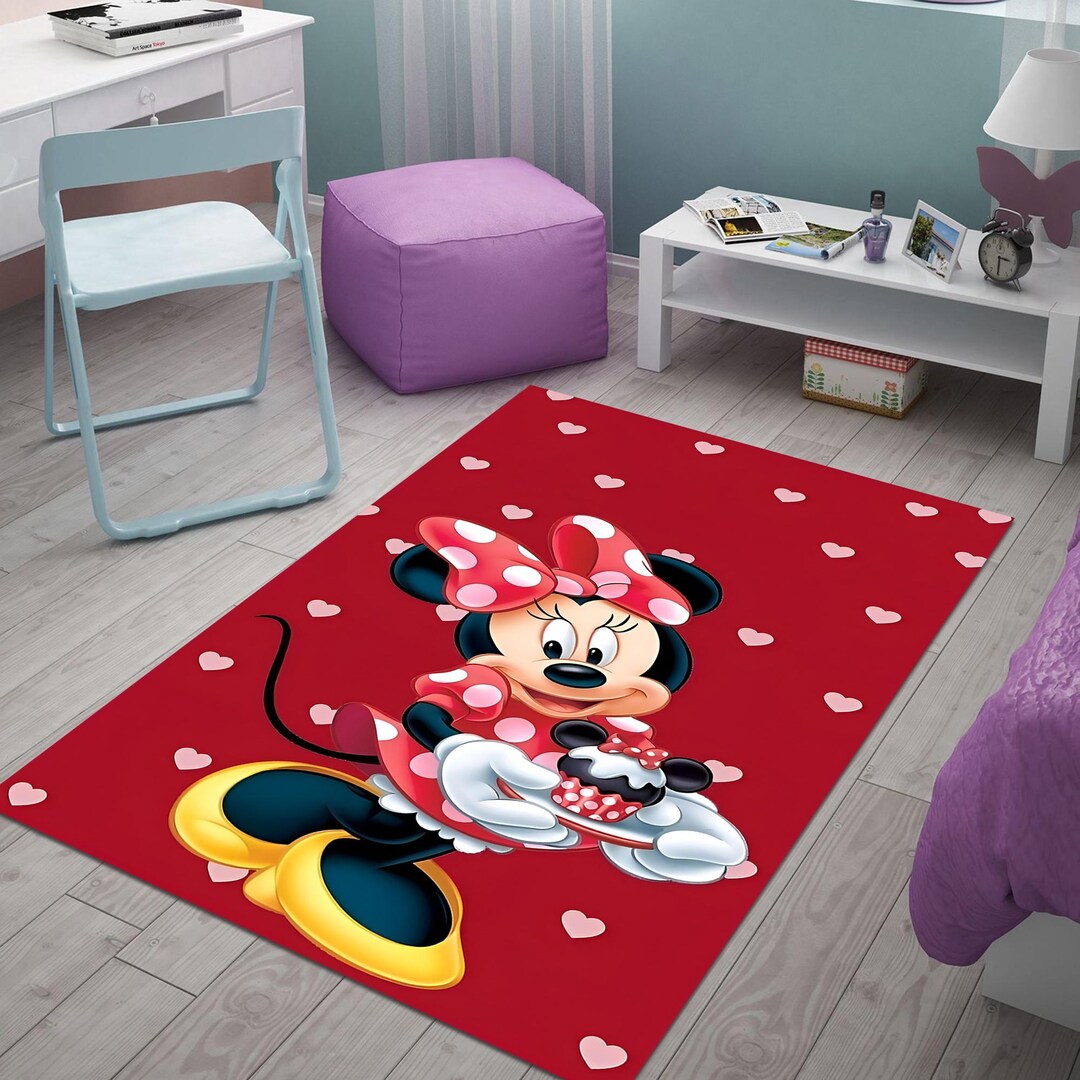 Minnie Mouse Rug, Nursery Rug, Cute Rug, Red Rug, Kids Room Rug, Baby ...