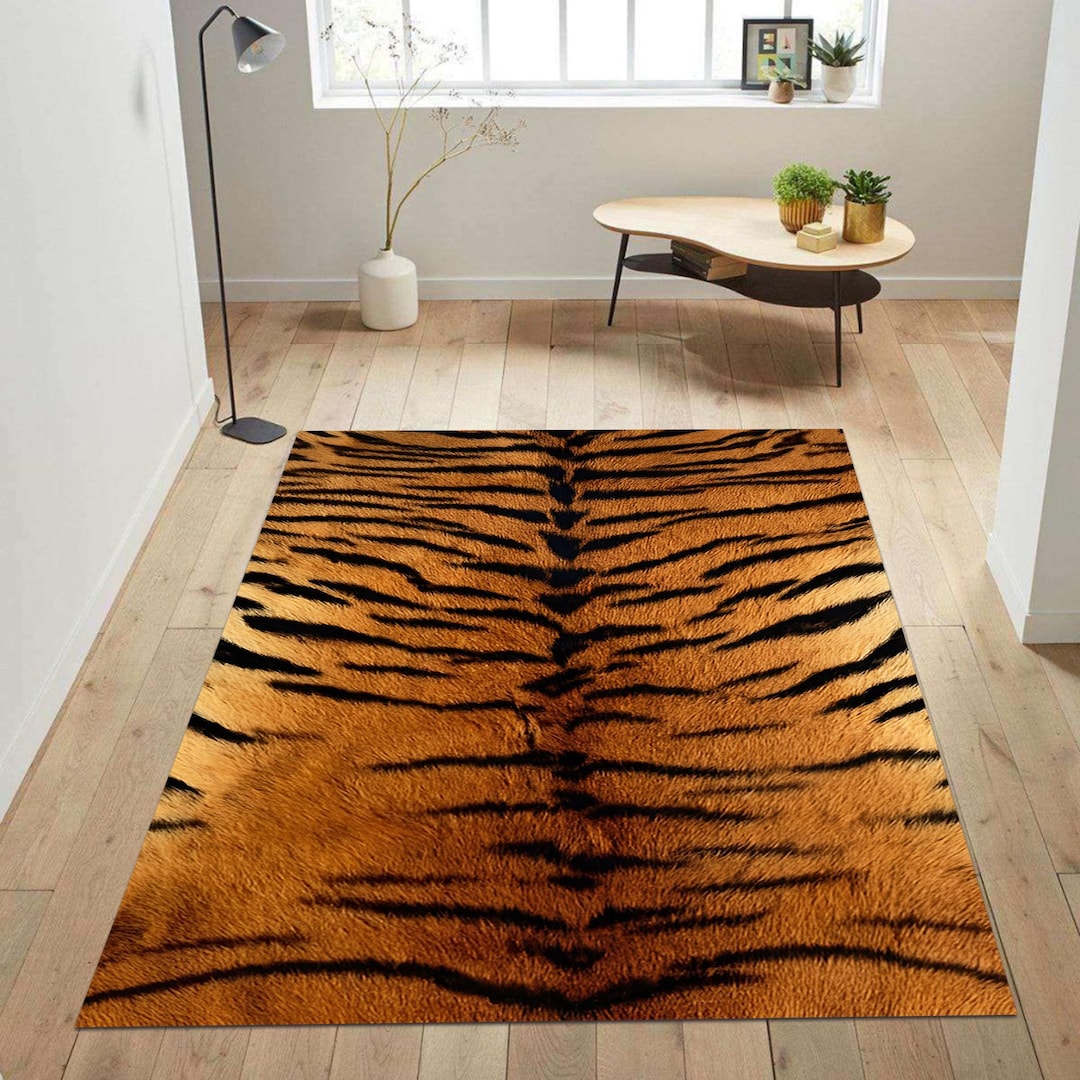 Tiger Print Area Rug: Modern Animal Decor, Non-slip - Etsy