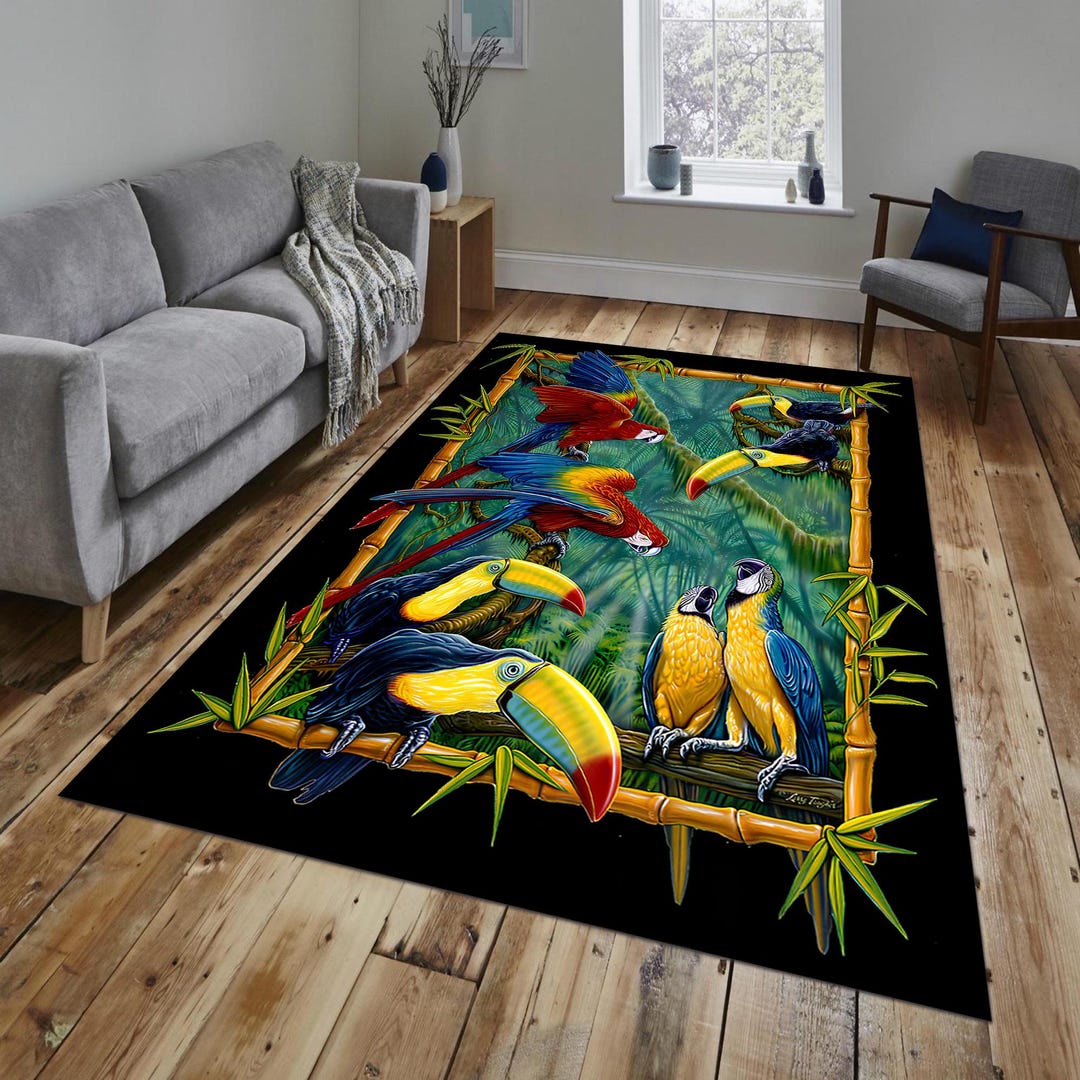 Colorful Parrot Rug, Parrot Pattern Rug, Parrot Rug, Tropical Birds Rug ...