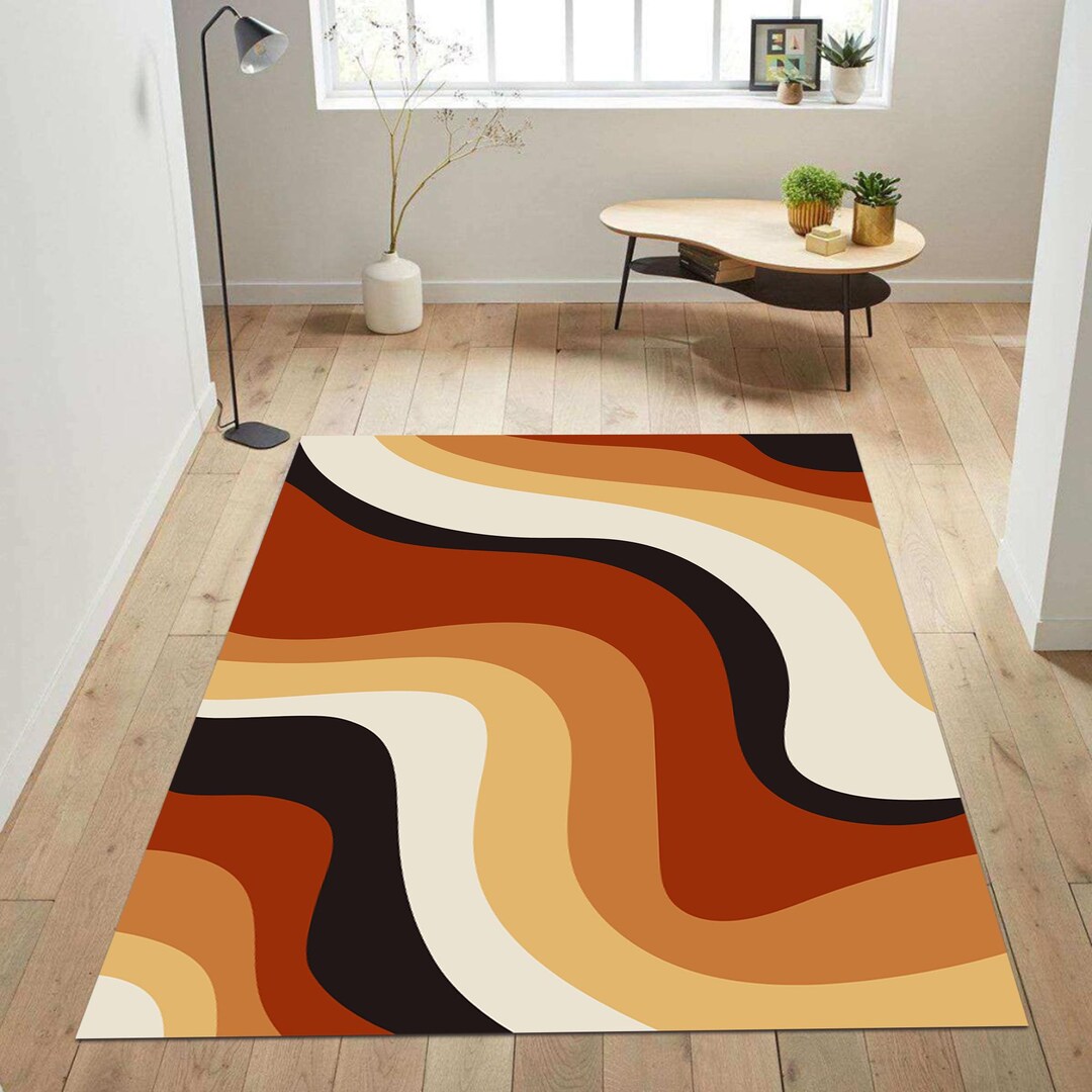 Retro Rug, Wavy Rug, Brown Groovy 70s Rug, Psychedelic Rug,living Room ...