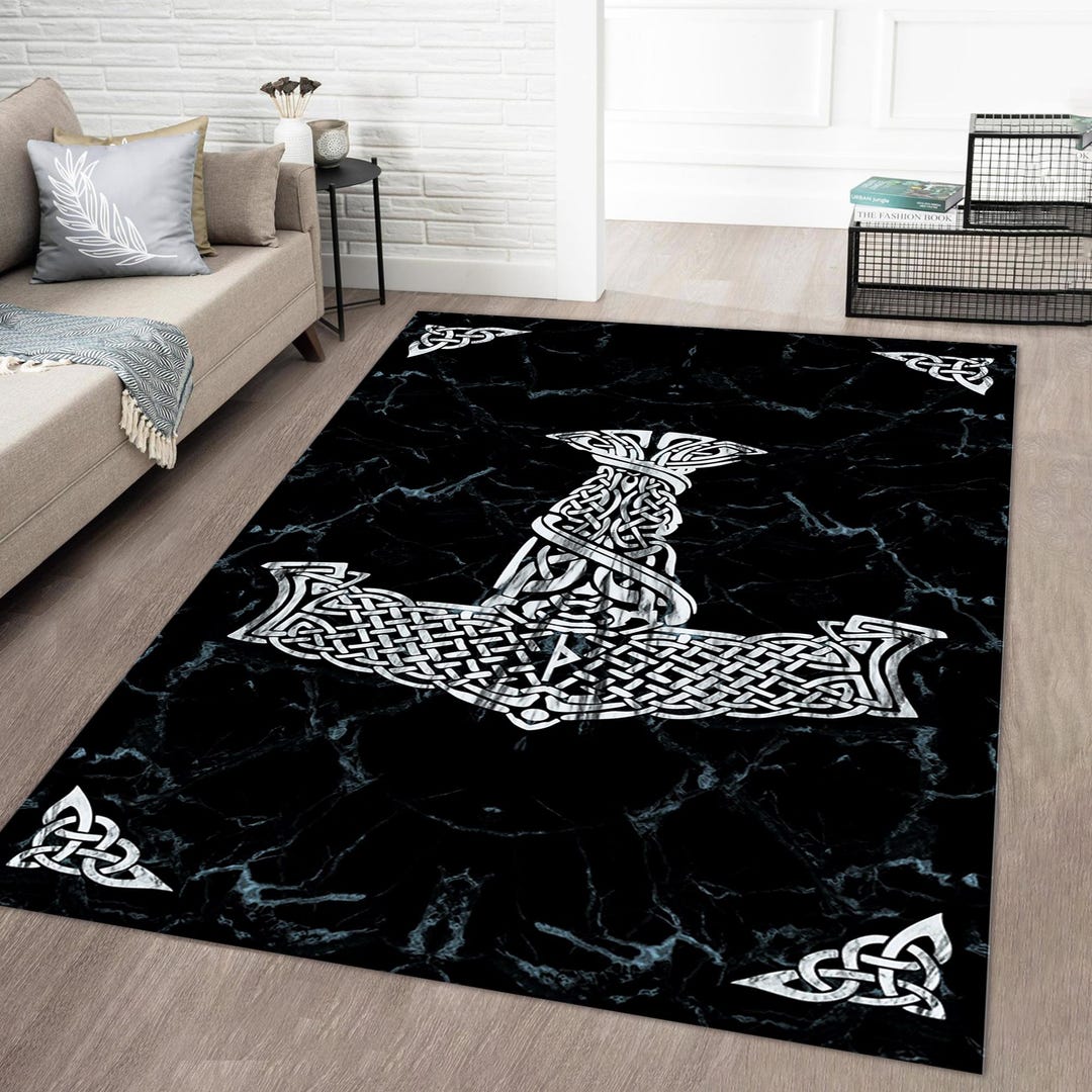 Valknut Viking Rug: Norse Pagan Decor, Black Non-slip Area Rug - Etsy