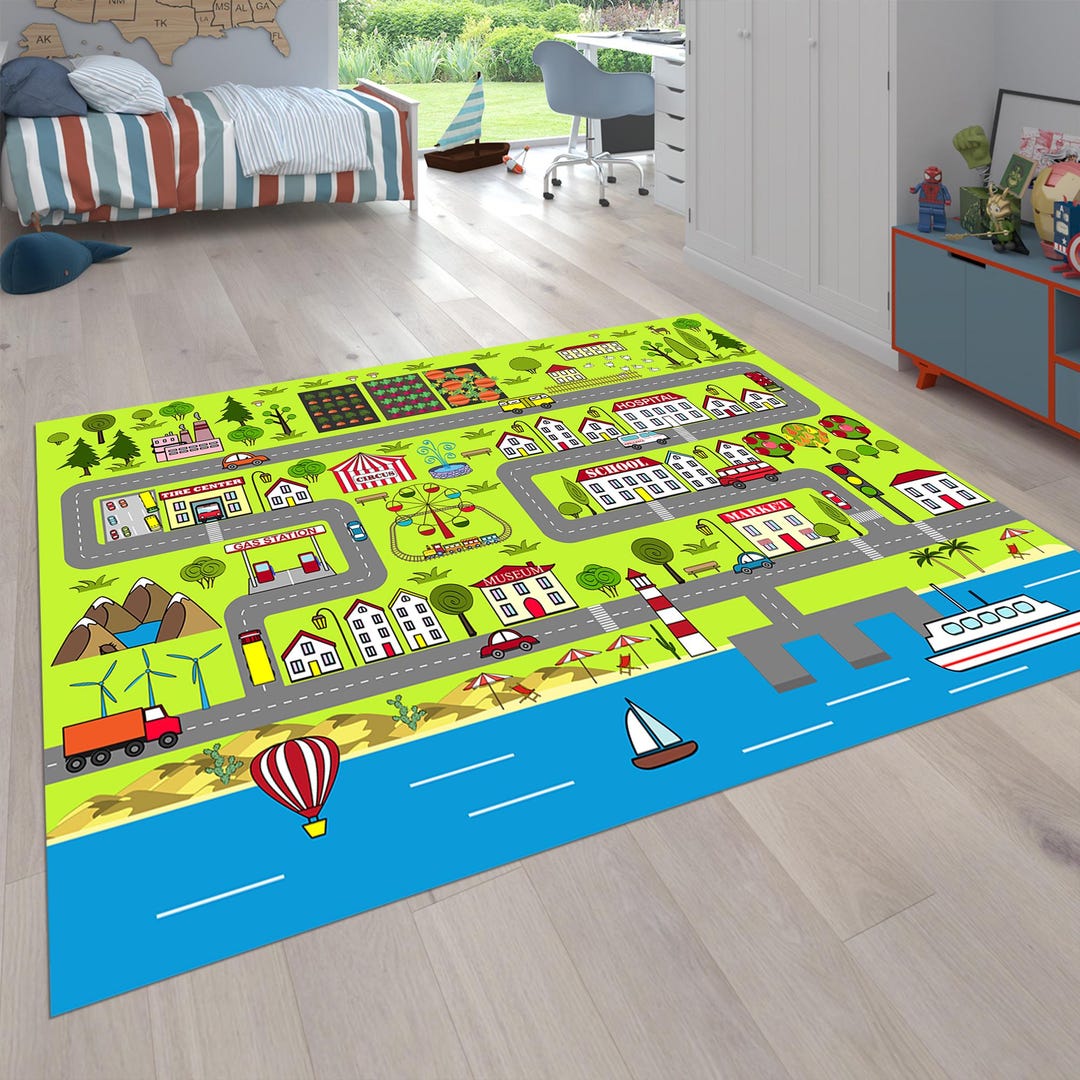Kids Play Mat, Map Rug, Kids Map Rug, Game Room Rug, Kids Room Rug ...