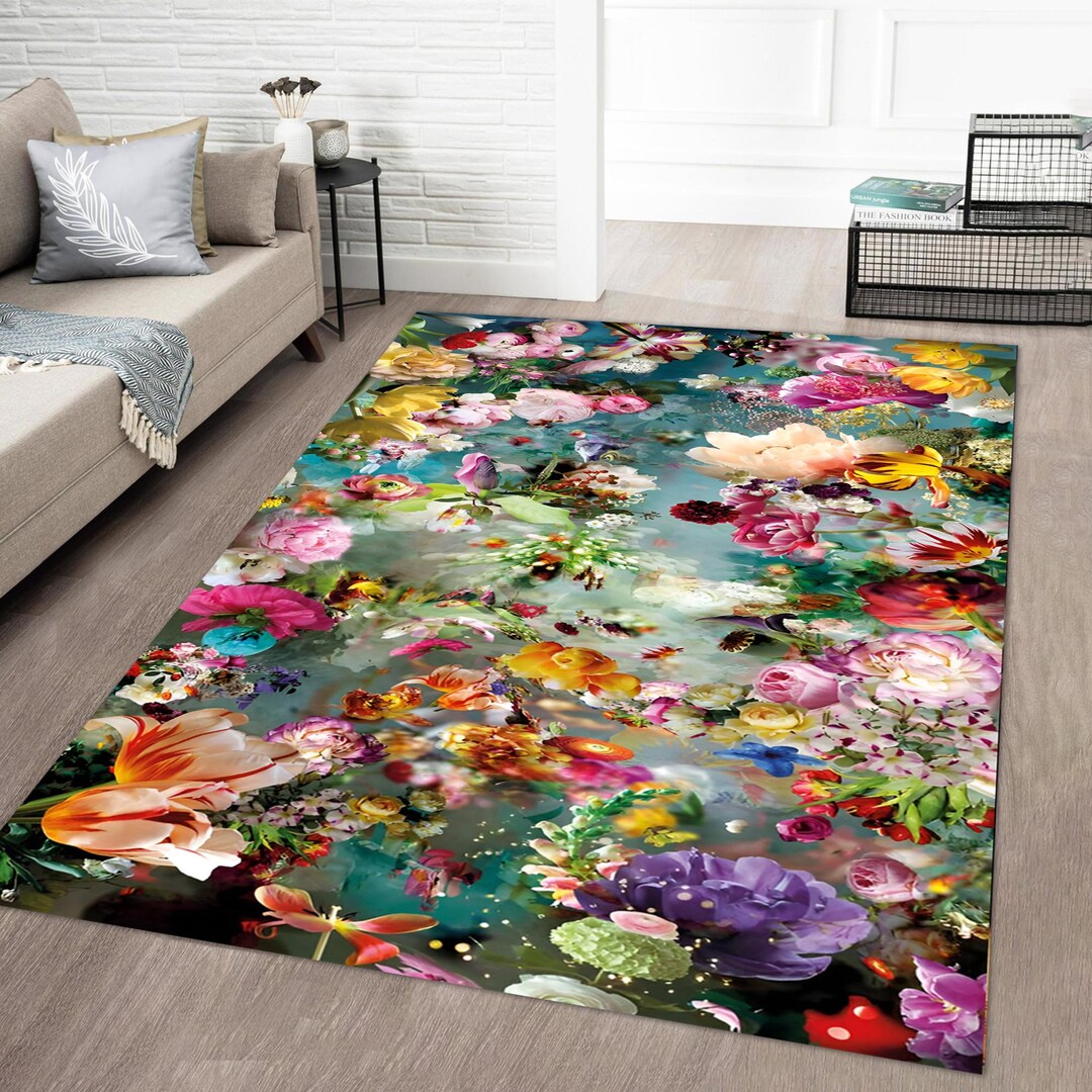 Flowers Rug, Rose Rug, Colorful Rug, Flowers Pattern Rug, Boho Decor ...