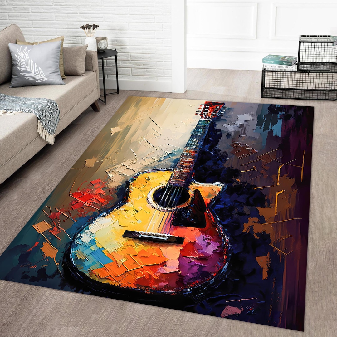 Guitar Music Room Rug: Non-slip Area Carpet, Washable - Etsy