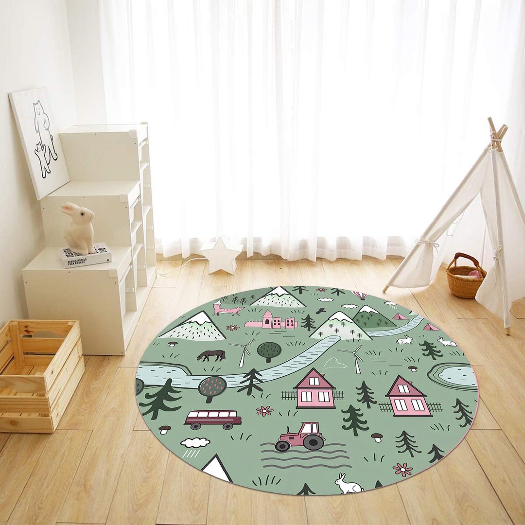 Map Rug, Round Rug, Kids Map Rug, City Rug, Kids Play Mat, Game Room ...