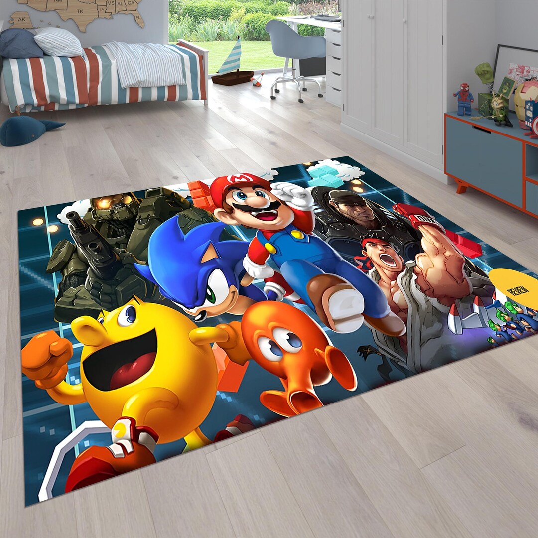 Retro Game Rug, Kids Room Decor, Gamer Play Mat - Etsy