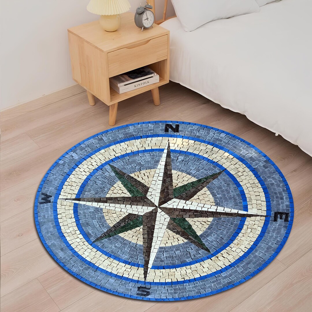 Round Rug, Compass Rug, Compass Decor Rug, Living Room Rug, Nautical ...