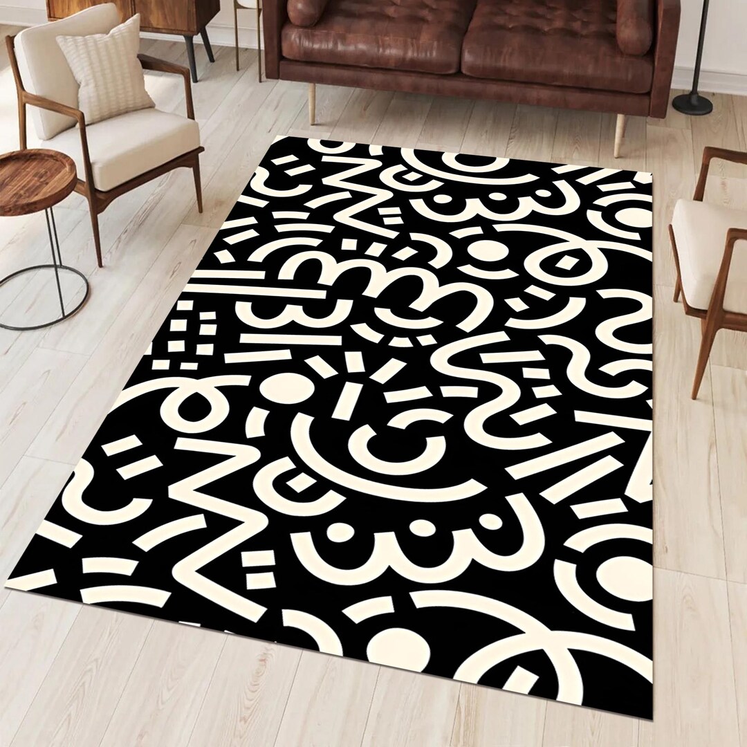 Pattern Rug, Black and White Rug, Living Room Rug, Modern Rug, Area Rug ...