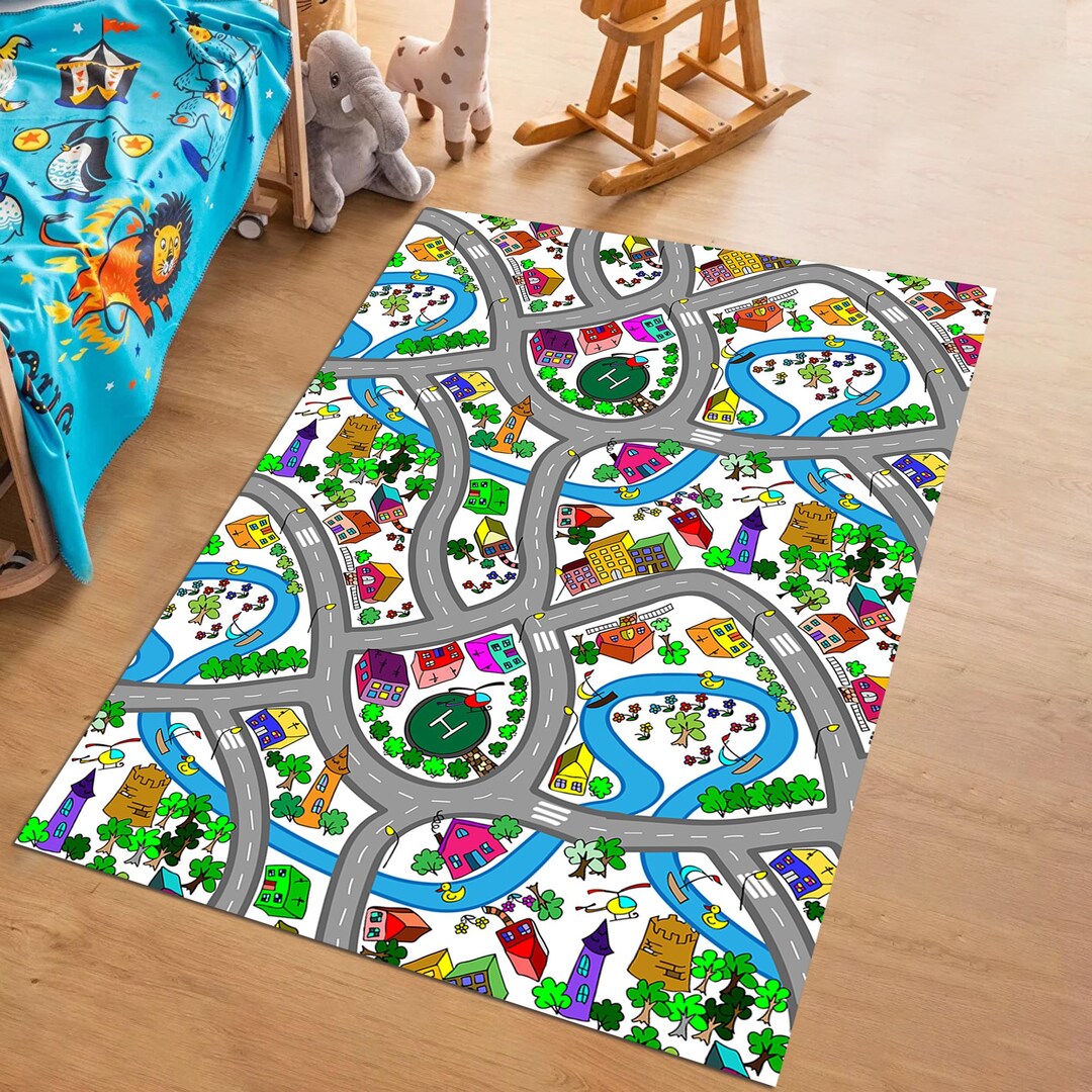 Map Rug, City Rug, Kids Room Rug, Nursery Rug, Kids Play Mat, Baby Room ...