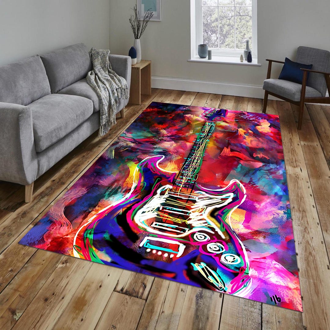 Guitar Rug, Colorful Rug, Music Rug, Music Room Rug, Guitar Decor ...
