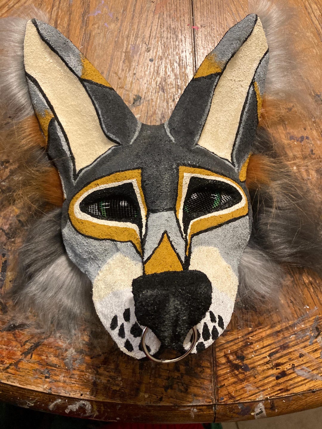 Therian Quadrobist Renisennce Wolf, Dog Mask Grey Tan Brown Green Eyes ...