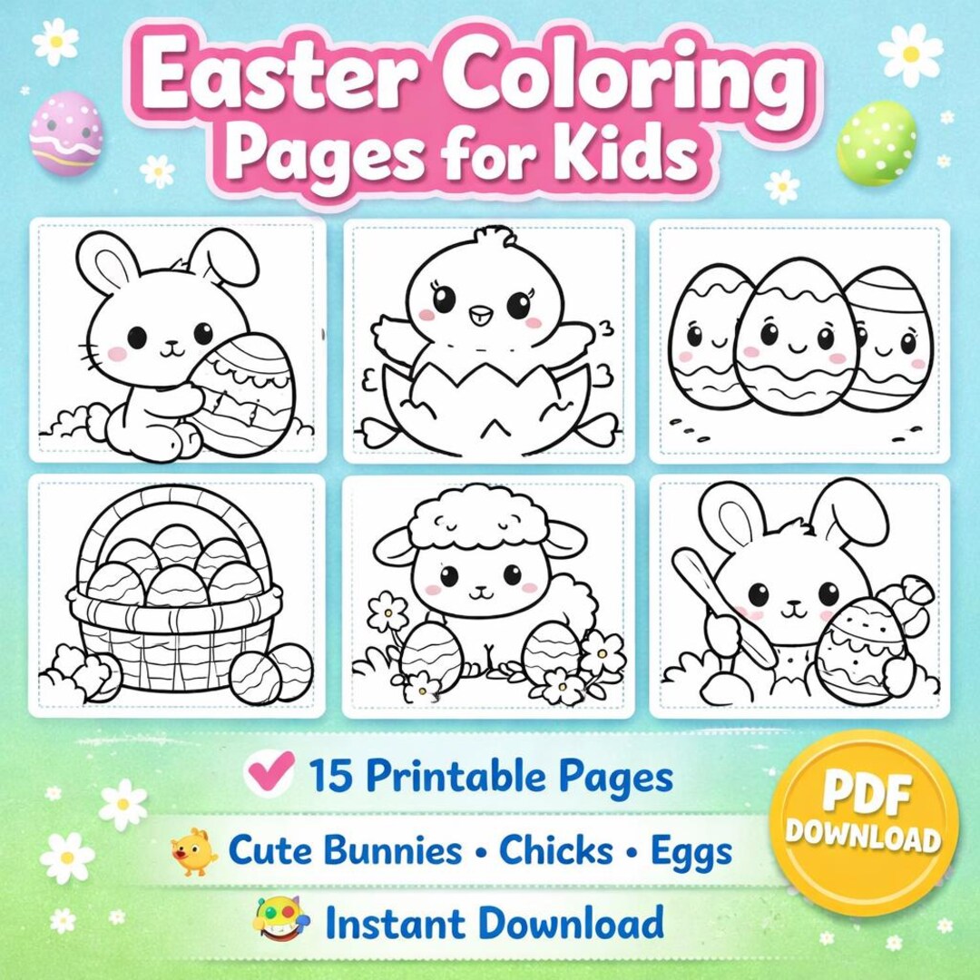 Kawaii Easter Coloring Pages for Kids | Printable Activity | Preschool ...