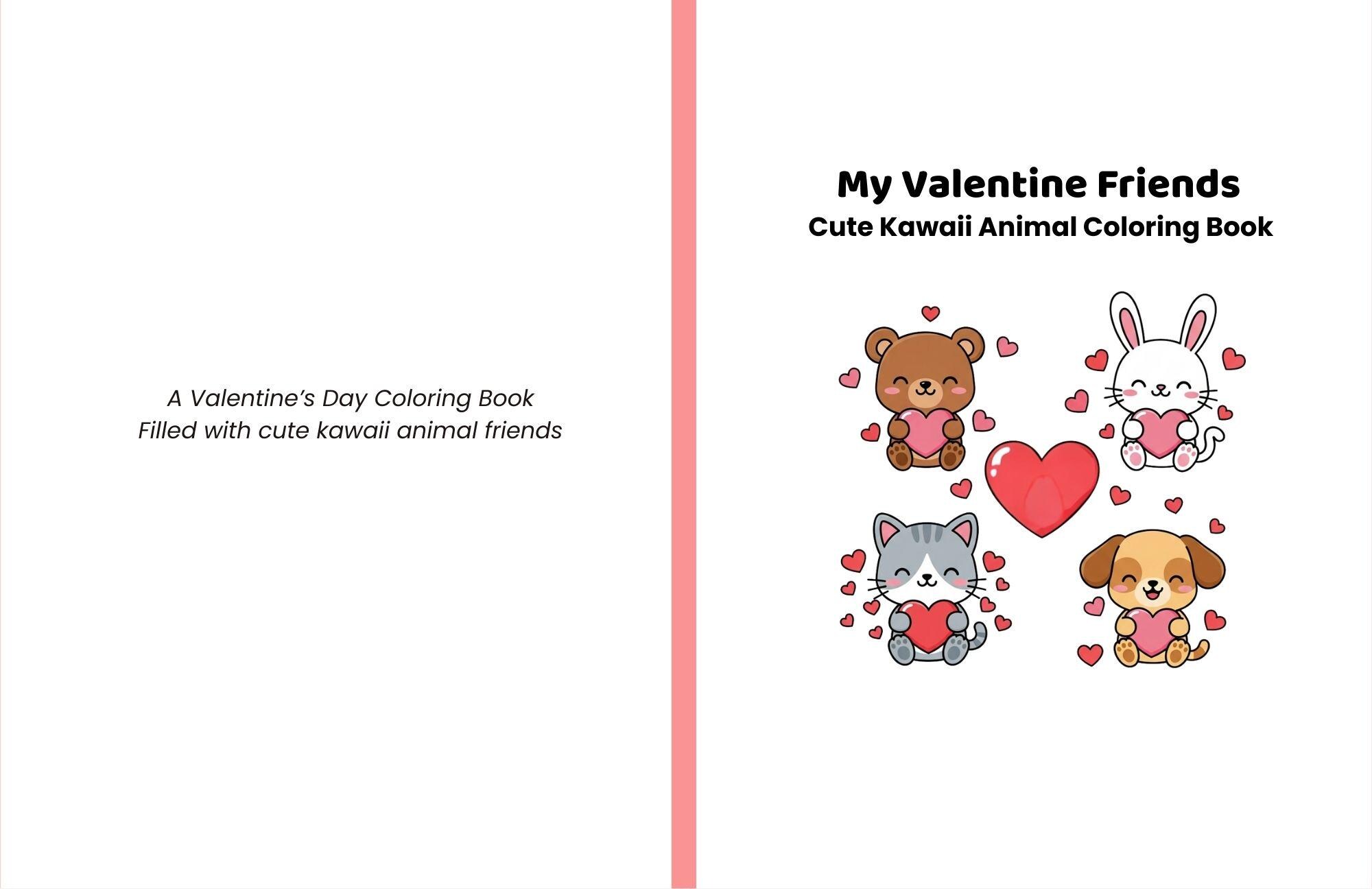 Valentine’s Day Coloring Book for Kids | Kawaii Animal Coloring Pages ...