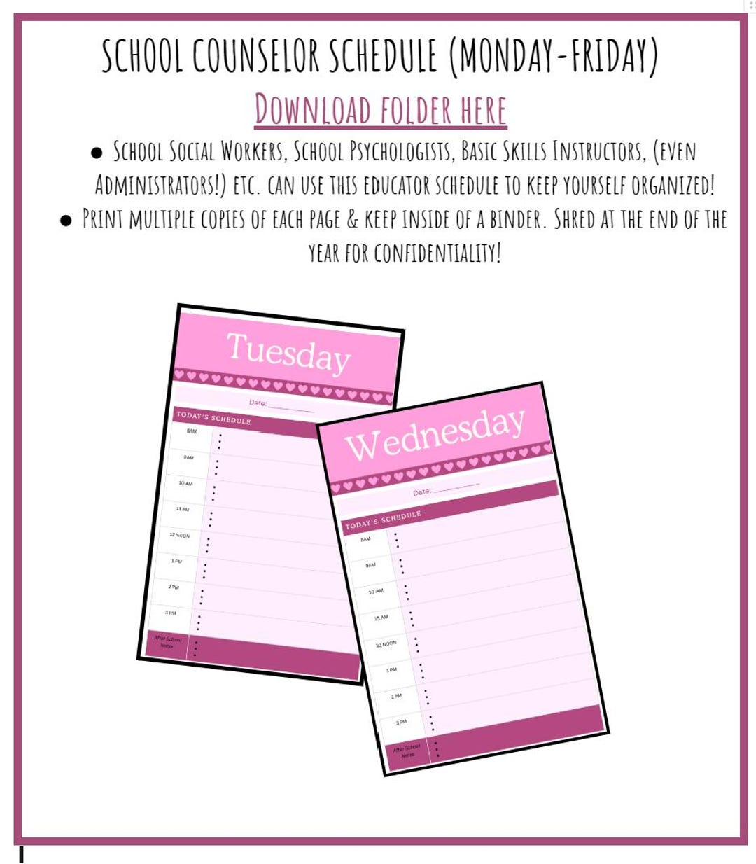School Counselor Daily Schedule - Etsy