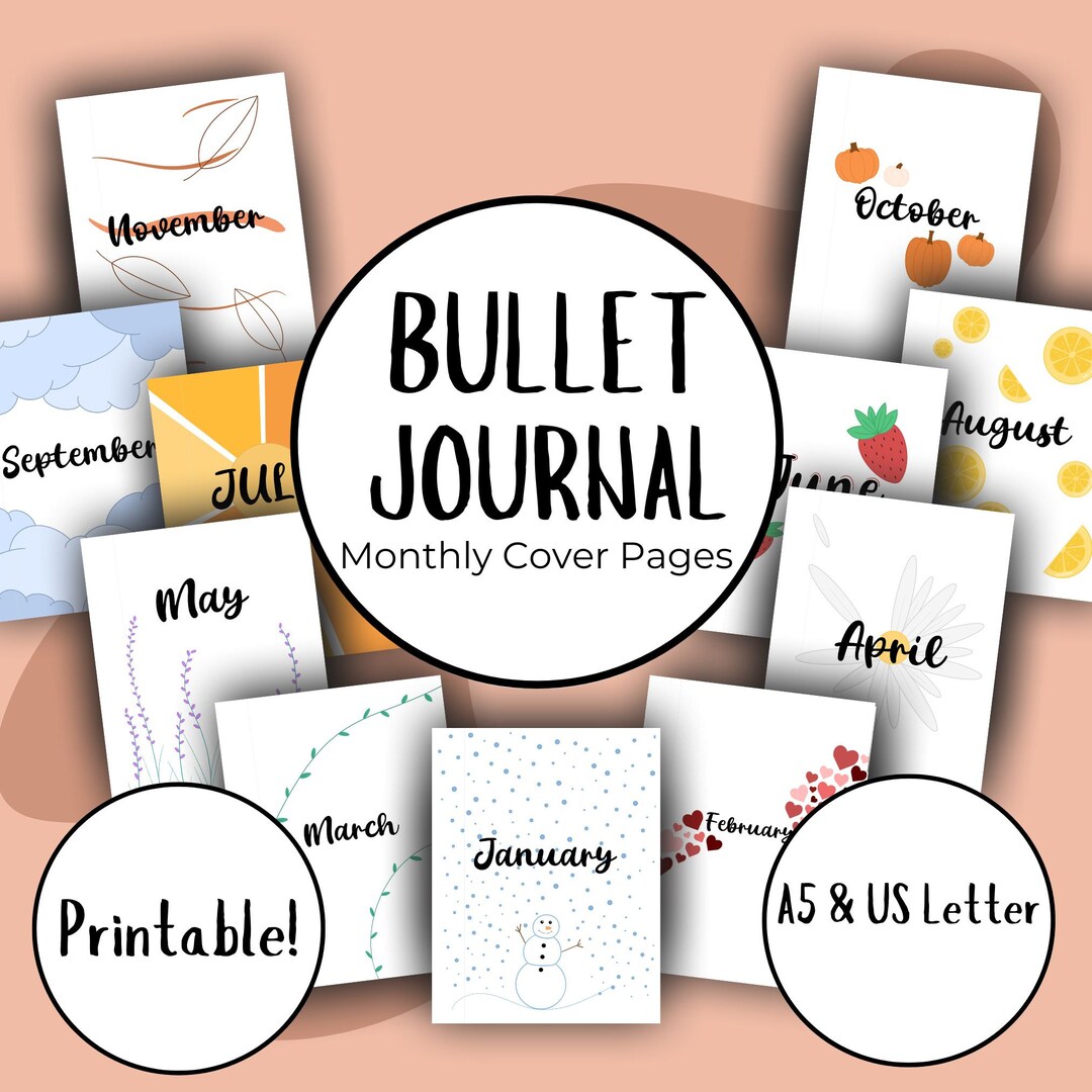 Pre-made Bullet Journal Cover Pages, 12 Months, Themed Colorful Pages ...