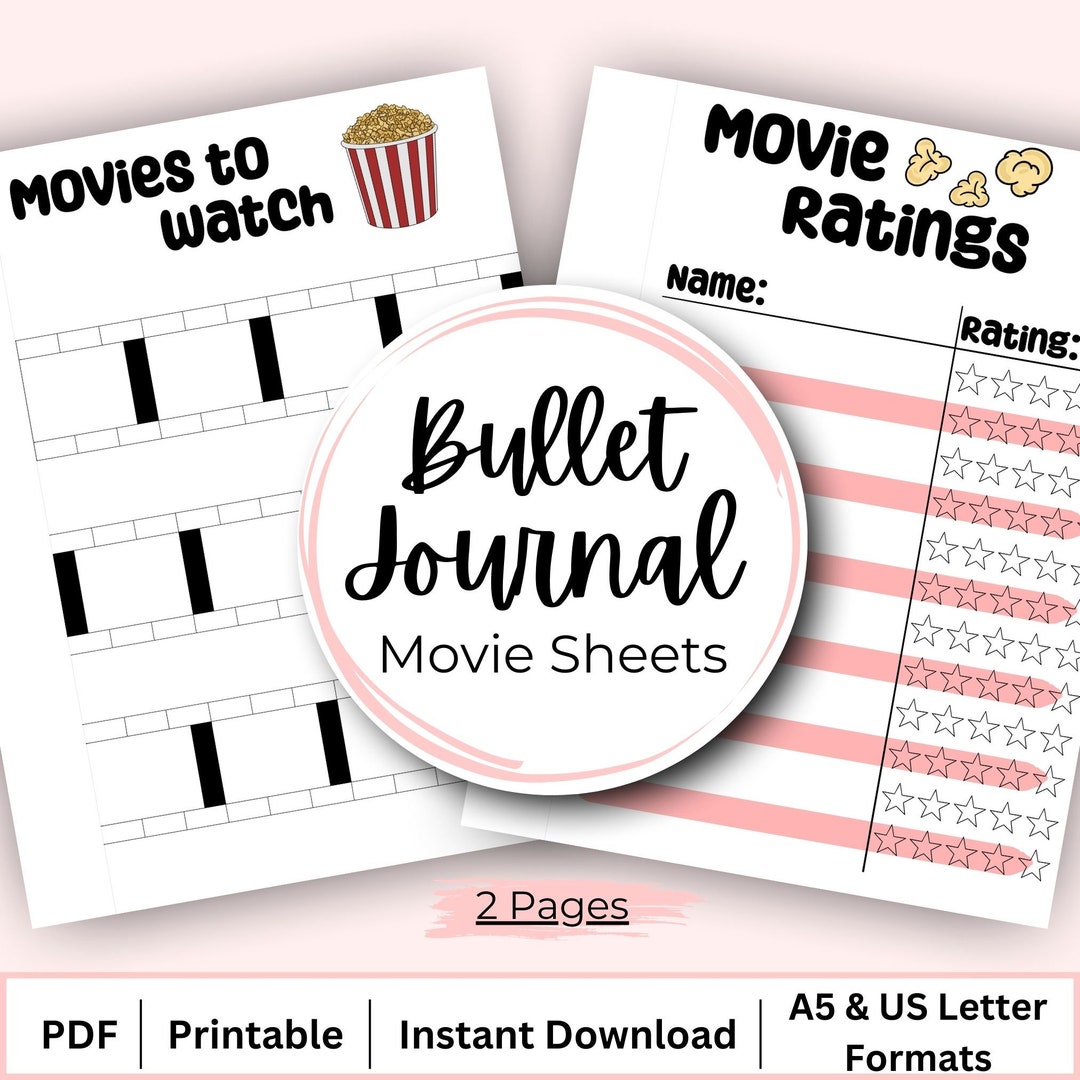 Modelo de Bullet Journal pré-fabricado, páginas de filmes, digital ...