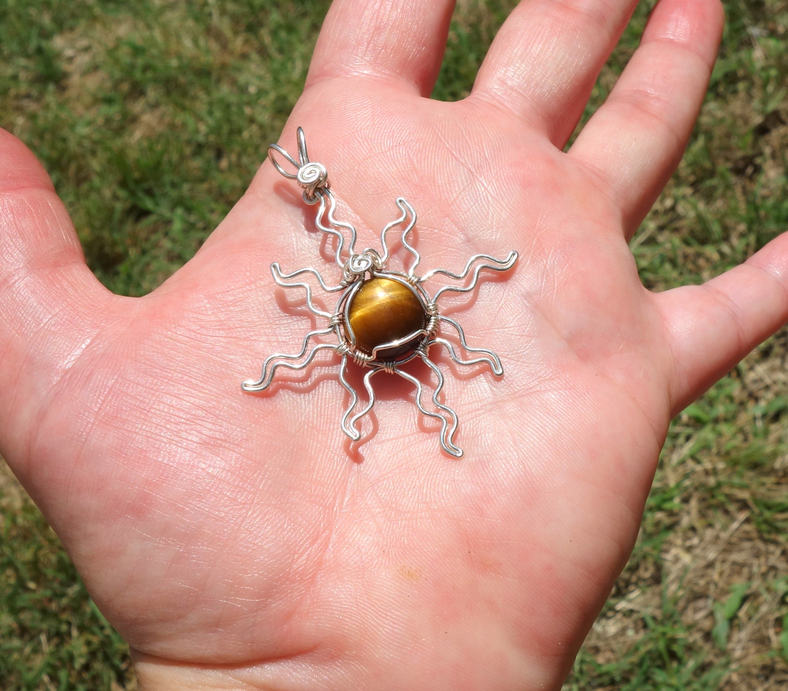 Tiger Eye Sun Pendant Sterling Silver Wire Wrapped Sun | Etsy