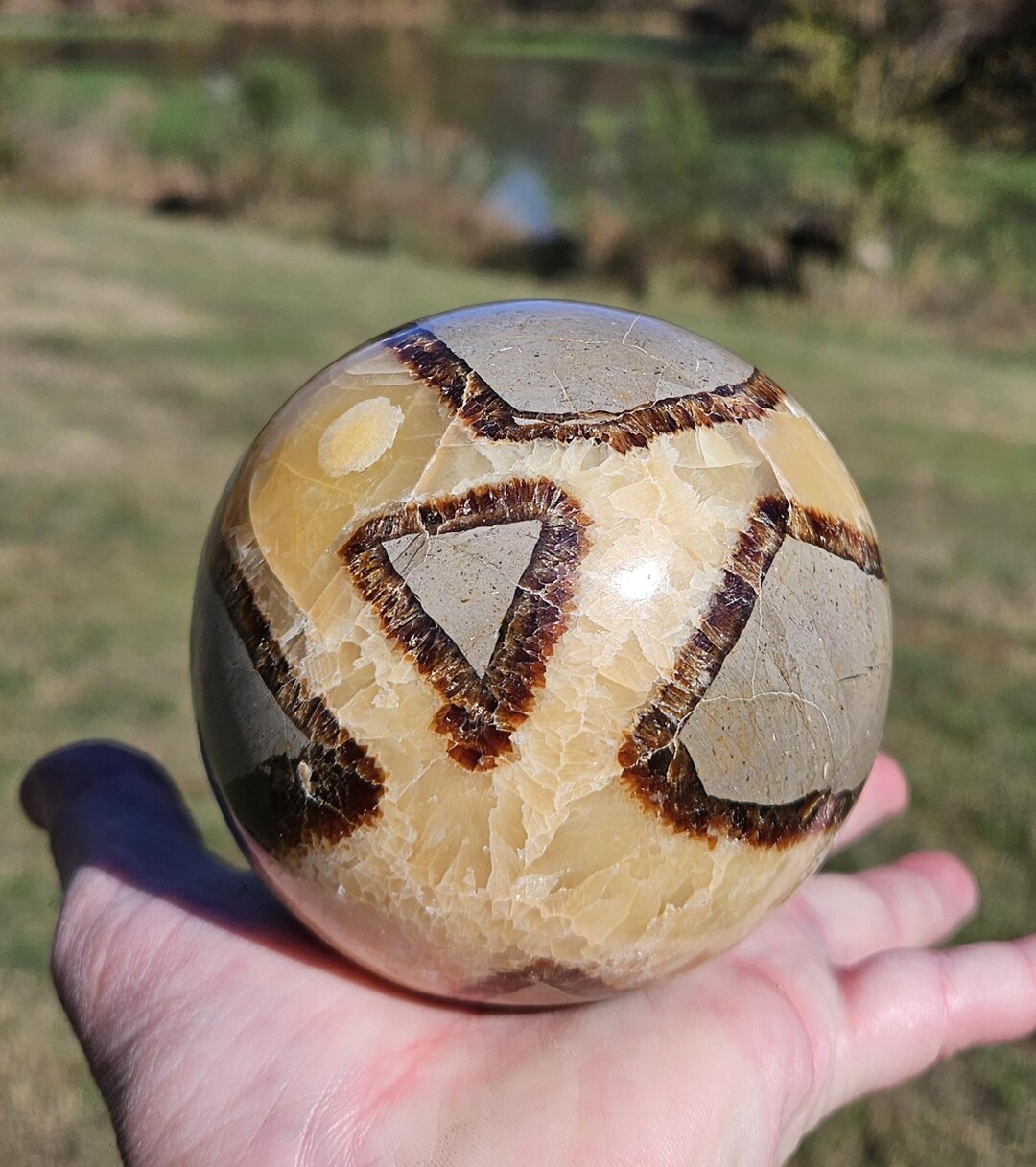Septarian Sphere 8 With Display Stand Large Polished Natural Septarian ...