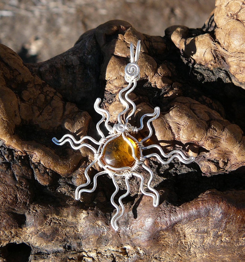 Amber Sun Pendant ~ Wire Wrapped Sterling Silver Jewelry - Etsy