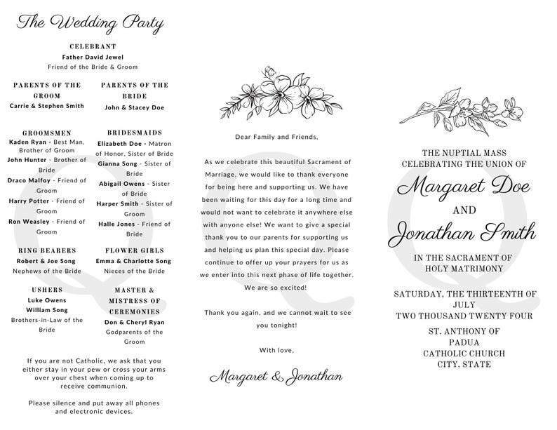 Catholic Wedding Mass Trifold Brochure 8.5 X 11 Template Double Sided ...