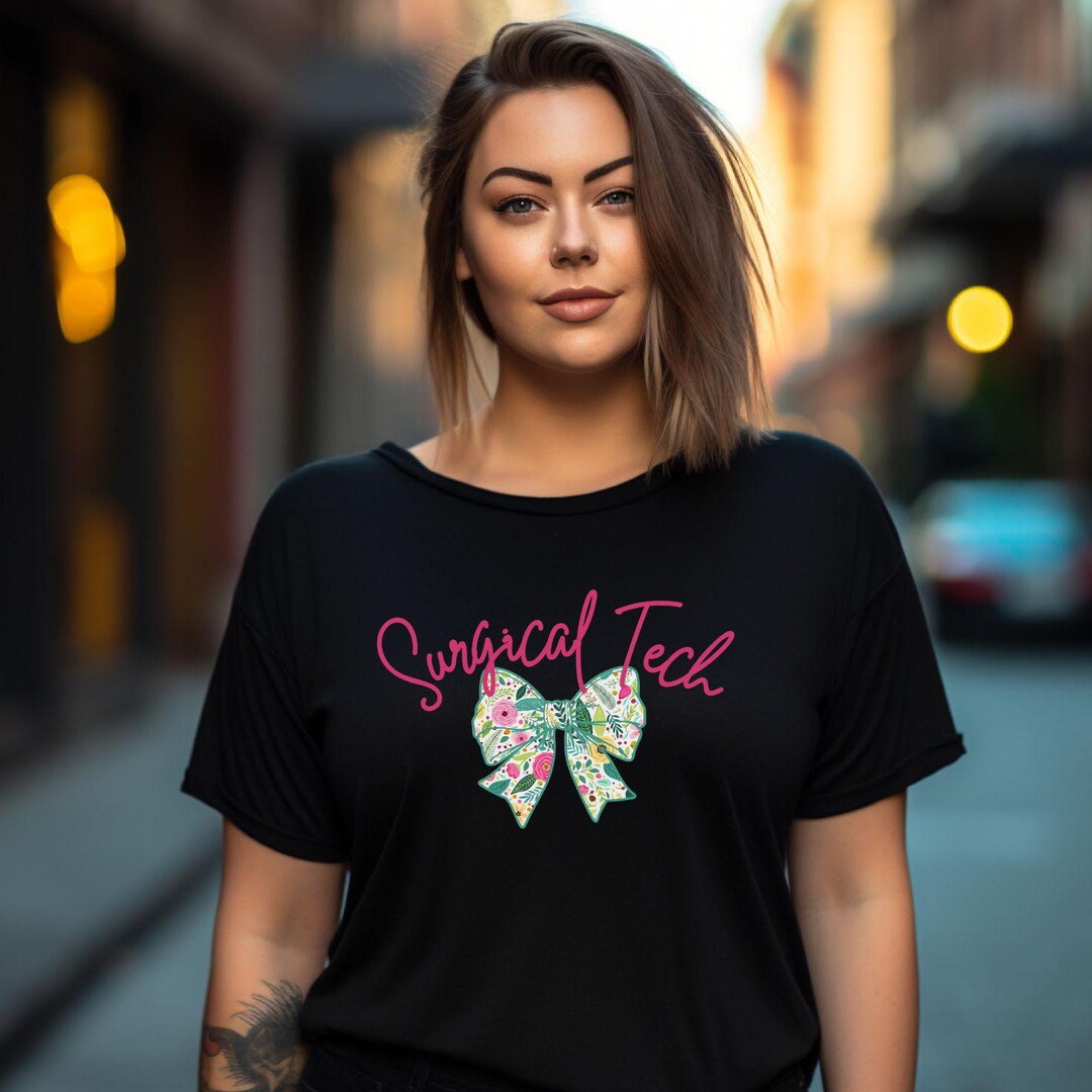 Surgical Tech Floral Bow Shirt, Women's Scrub Tech Shirt, Surgical ...
