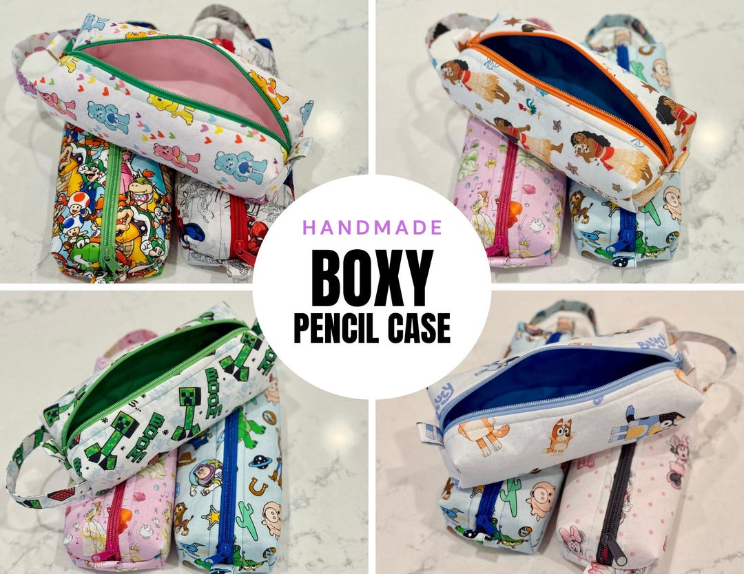 Boxy Zippered Kids Pencil Case, Handmade. Superhero, Princesses, Bluey ...