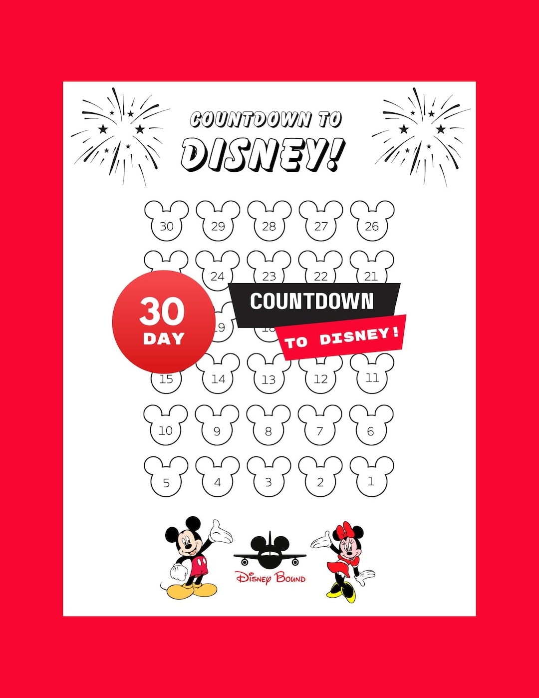 Disney Trip Countdown Printable – 30 Day Mickey Coloring Countdown for ...