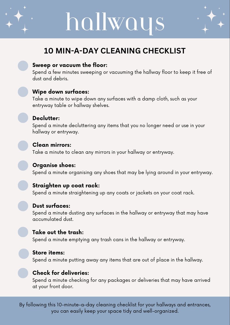 10 Minute Cleaning Checklists - Printable Guide to Maintain a Clean ...
