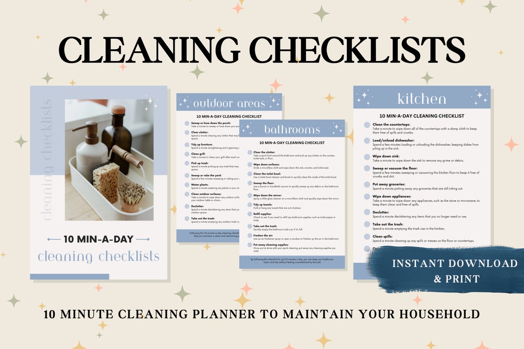 10 Minute Cleaning Checklists - Printable Guide to Maintain a Clean ...