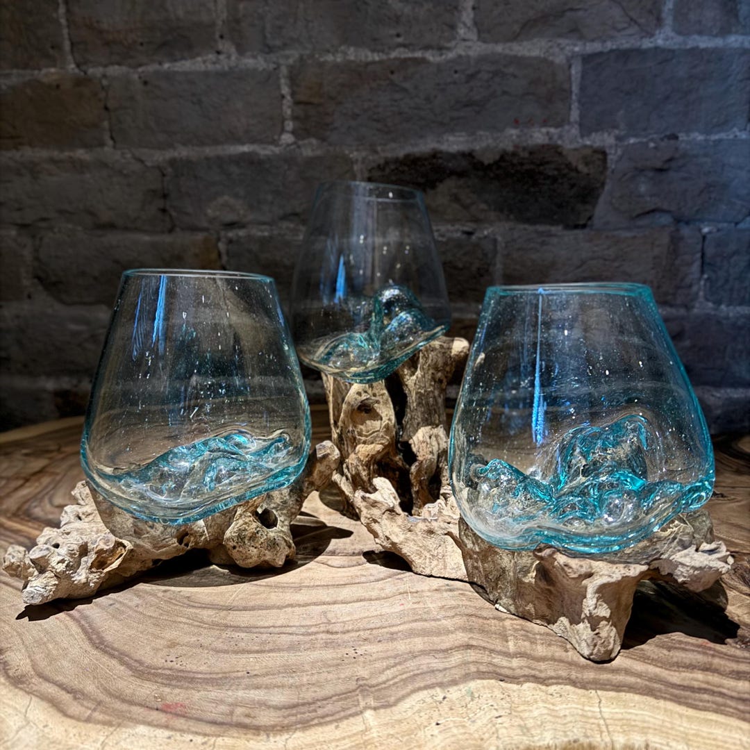 MED Glass Bowl With Gamel Root Base - Etsy UK