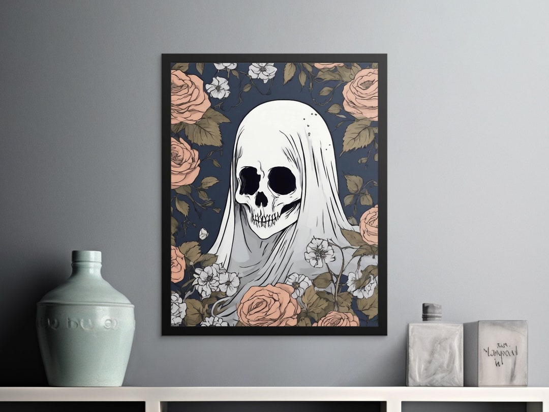 Vintage Spooky Ghost Skeleton Art Halloween Wall Decor Digital Download ...